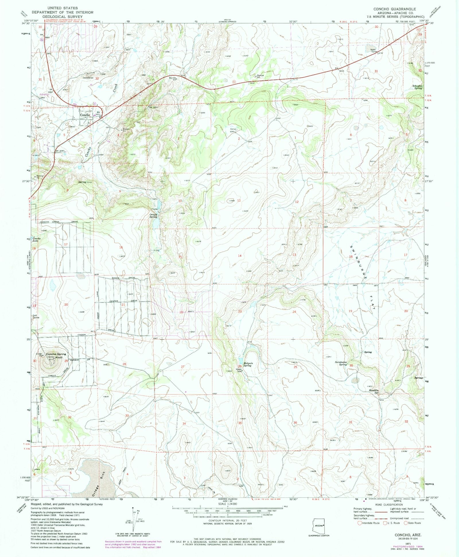 Classic USGS Concho Arizona 7.5'x7.5' Topo Map – MyTopo Map Store
