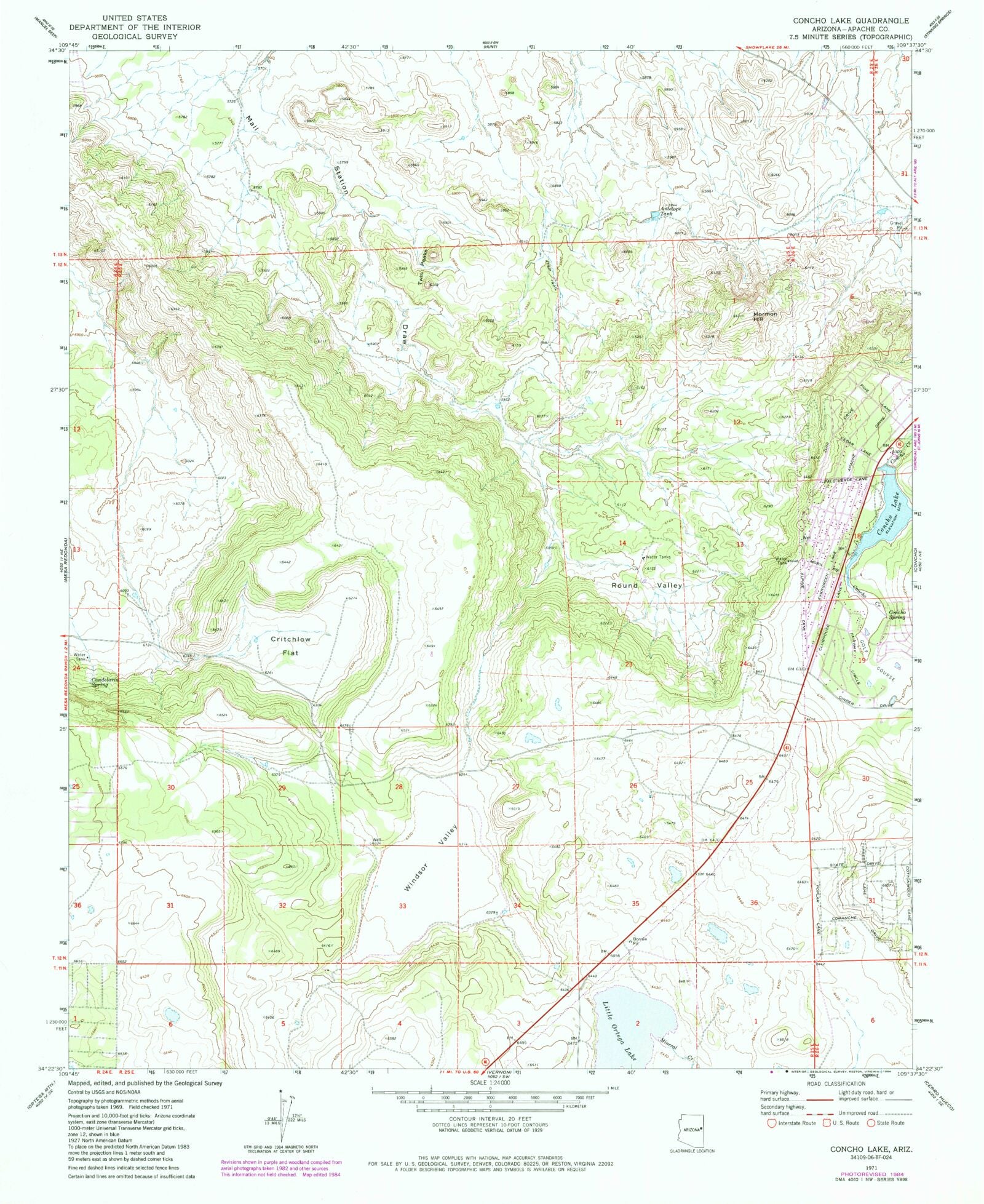 Classic USGS Concho Lake Arizona 7.5'x7.5' Topo Map – MyTopo Map Store