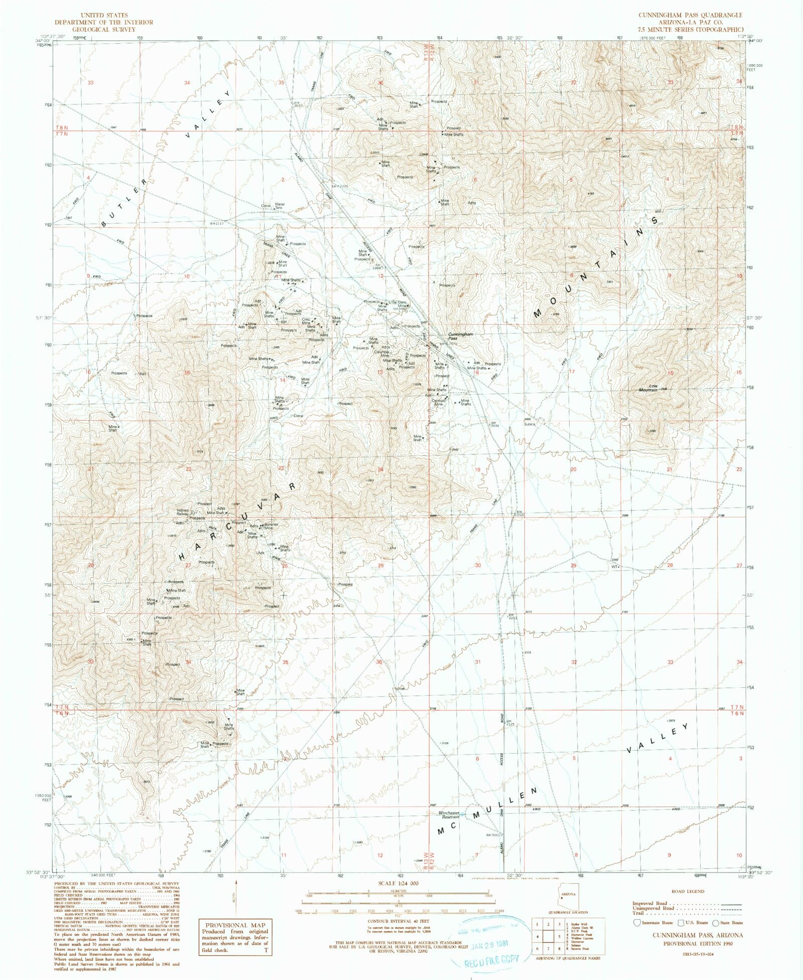 Classic USGS Cunningham Pass Arizona 7.5'x7.5' Topo Map – MyTopo Map Store