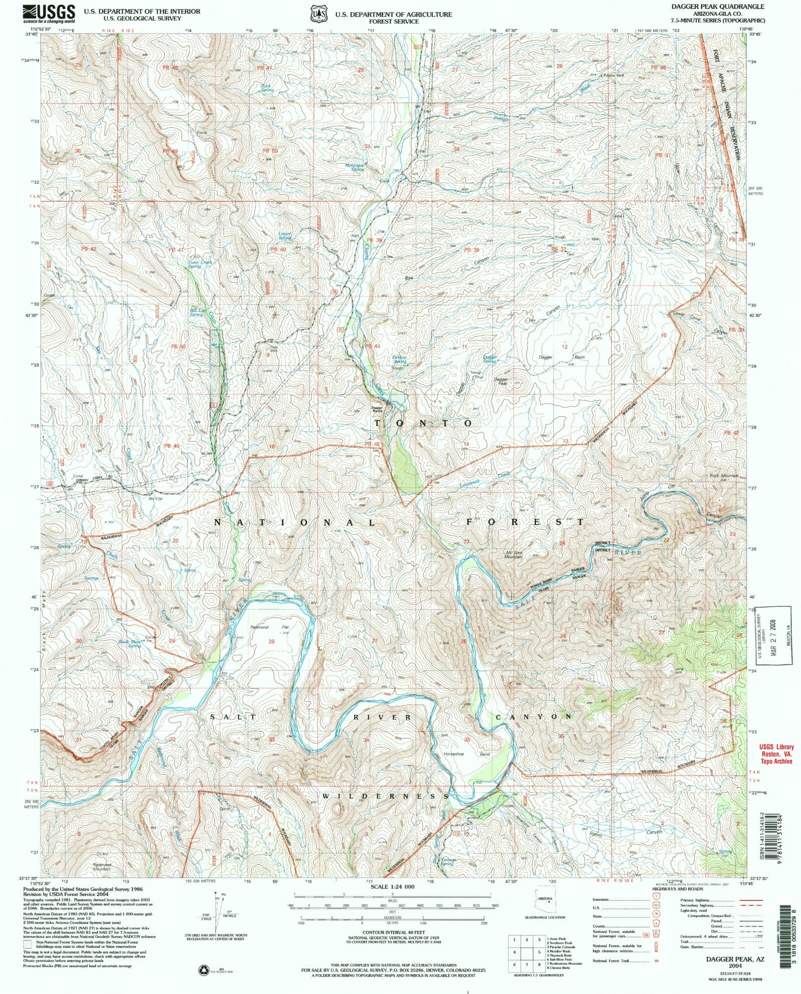 Classic USGS Dagger Peak Arizona 7.5'x7.5' Topo Map – MyTopo Map Store