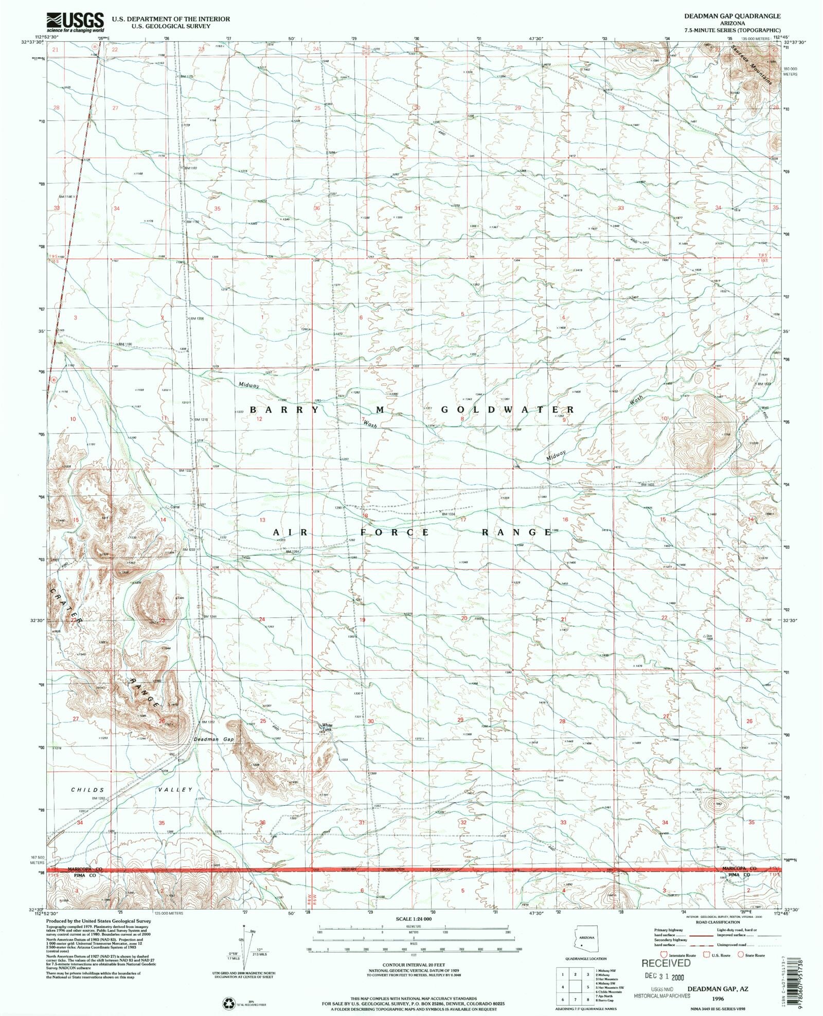 Classic USGS Deadman Gap Arizona 7.5'x7.5' Topo Map – MyTopo Map Store