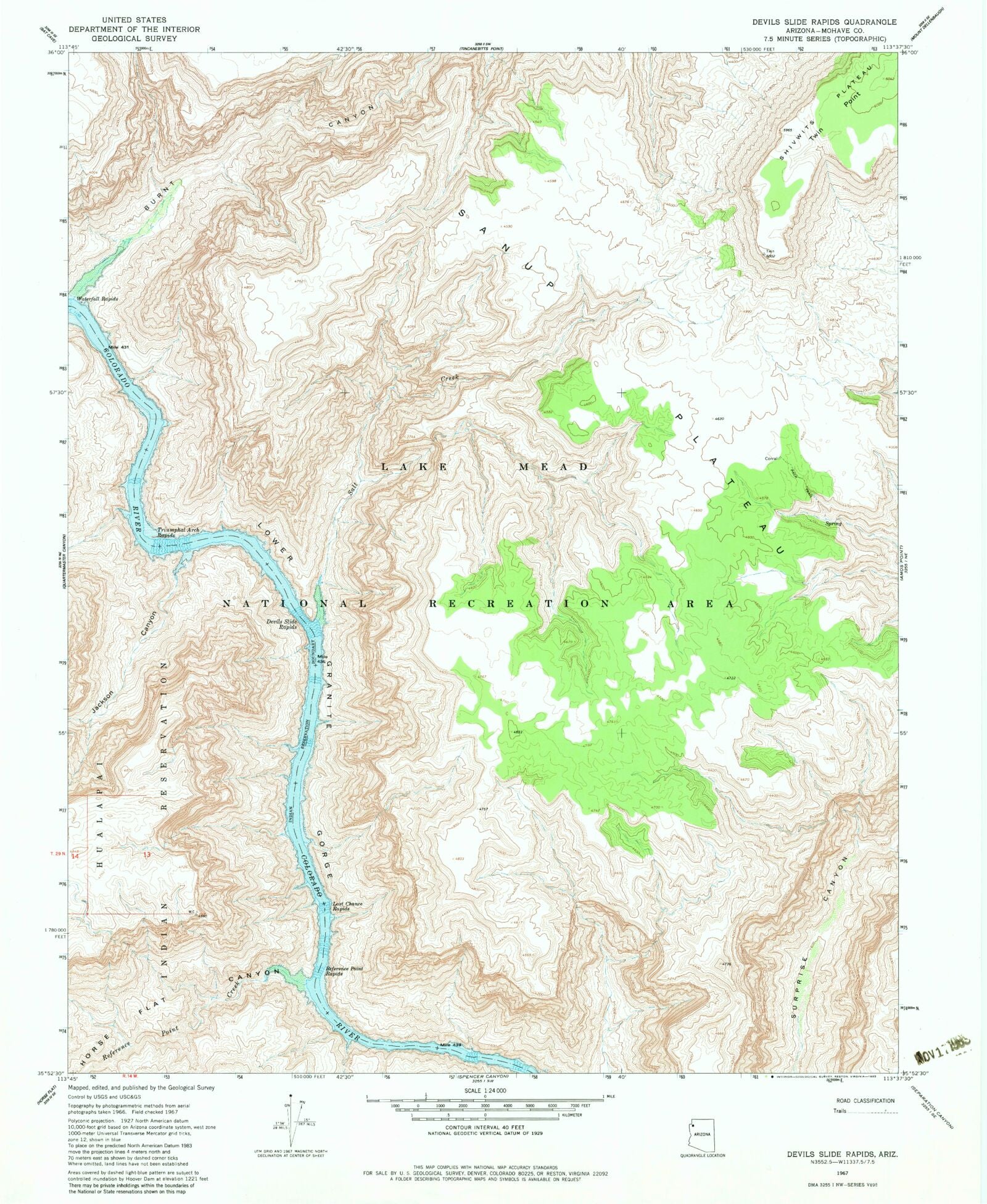 Classic USGS Devils Slide Rapids Arizona 7.5'x7.5' Topo Map – MyTopo ...