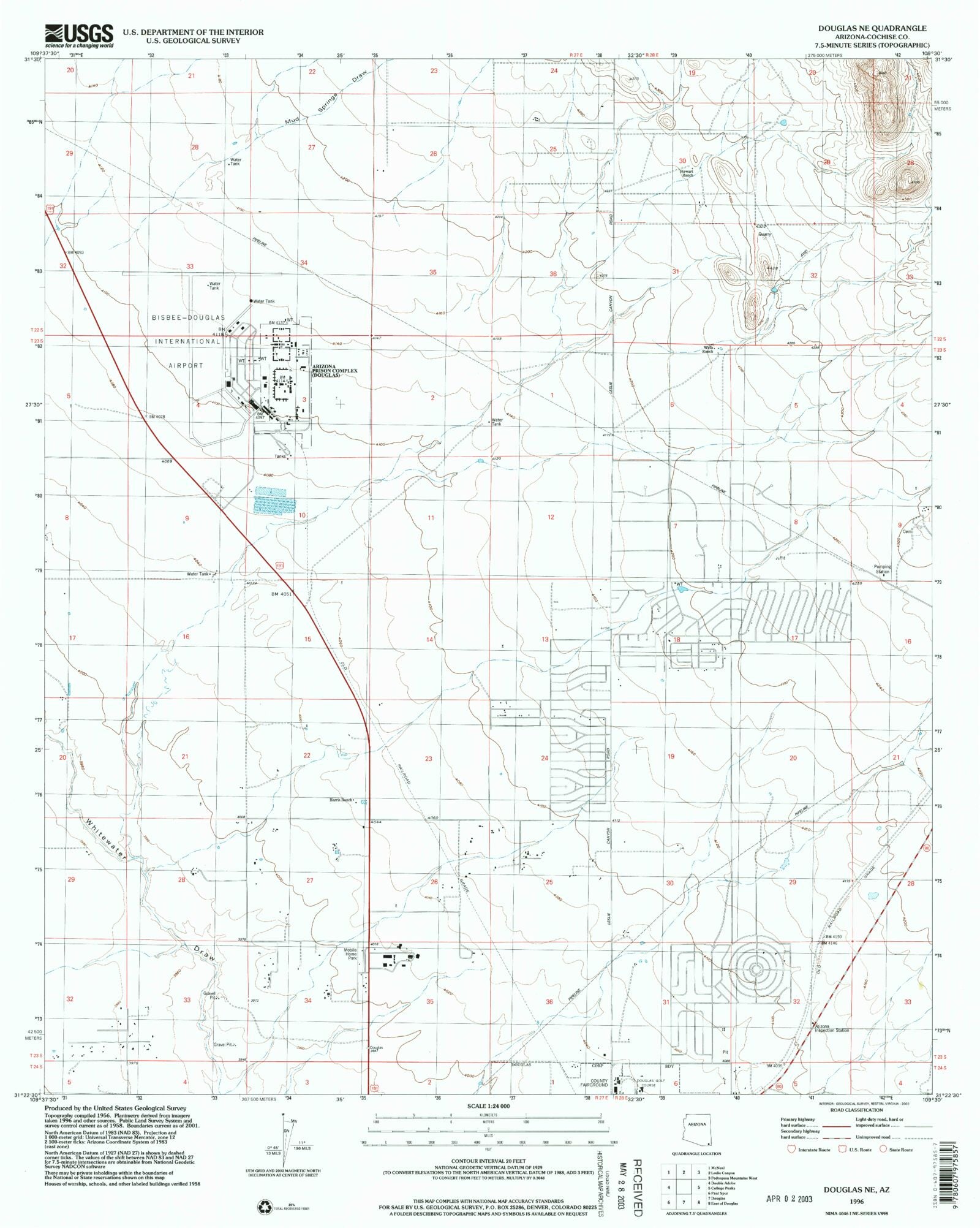 Classic USGS Douglas NE Arizona 7.5'x7.5' Topo Map – MyTopo Map Store