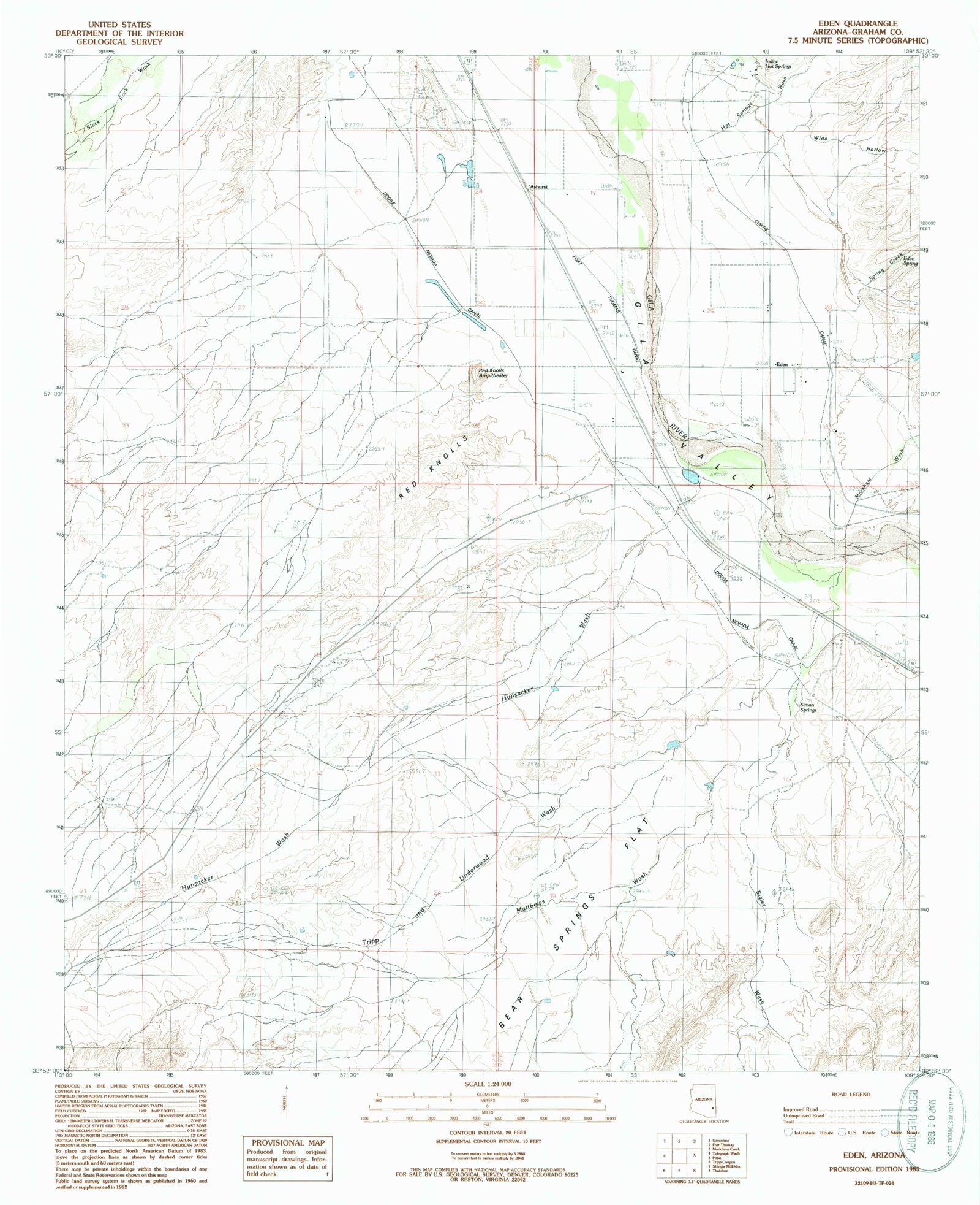 Classic USGS Eden Arizona 7.5'x7.5' Topo Map – MyTopo Map Store