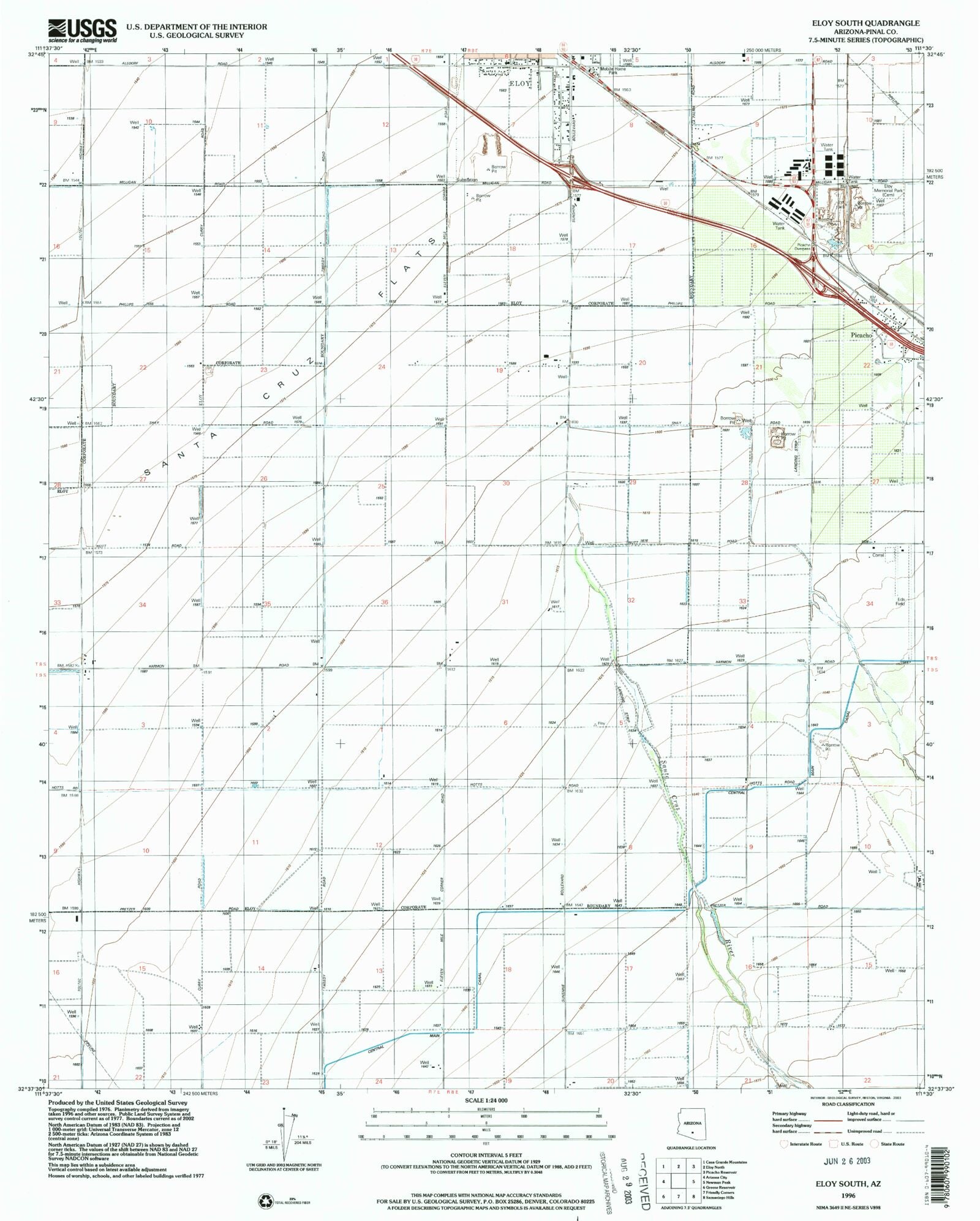 Classic USGS Eloy South Arizona 7.5'x7.5' Topo Map – MyTopo Map Store