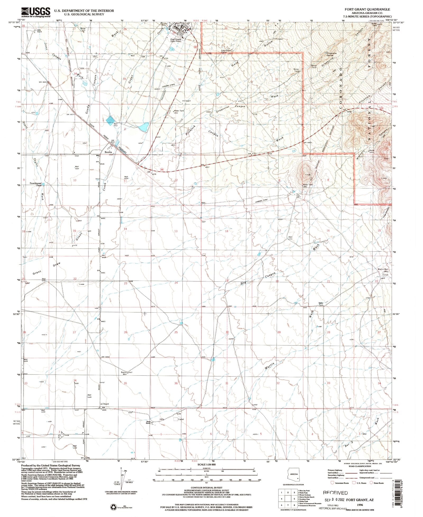 Classic USGS Fort Grant Arizona 7.5'x7.5' Topo Map – MyTopo Map Store