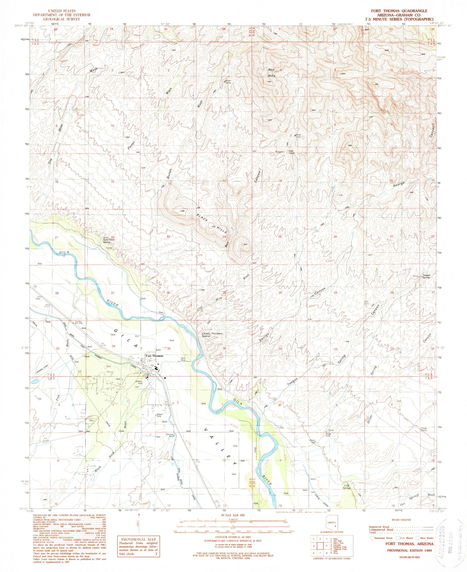 Classic USGS Fort Thomas Arizona 7.5'x7.5' Topo Map – MyTopo Map Store