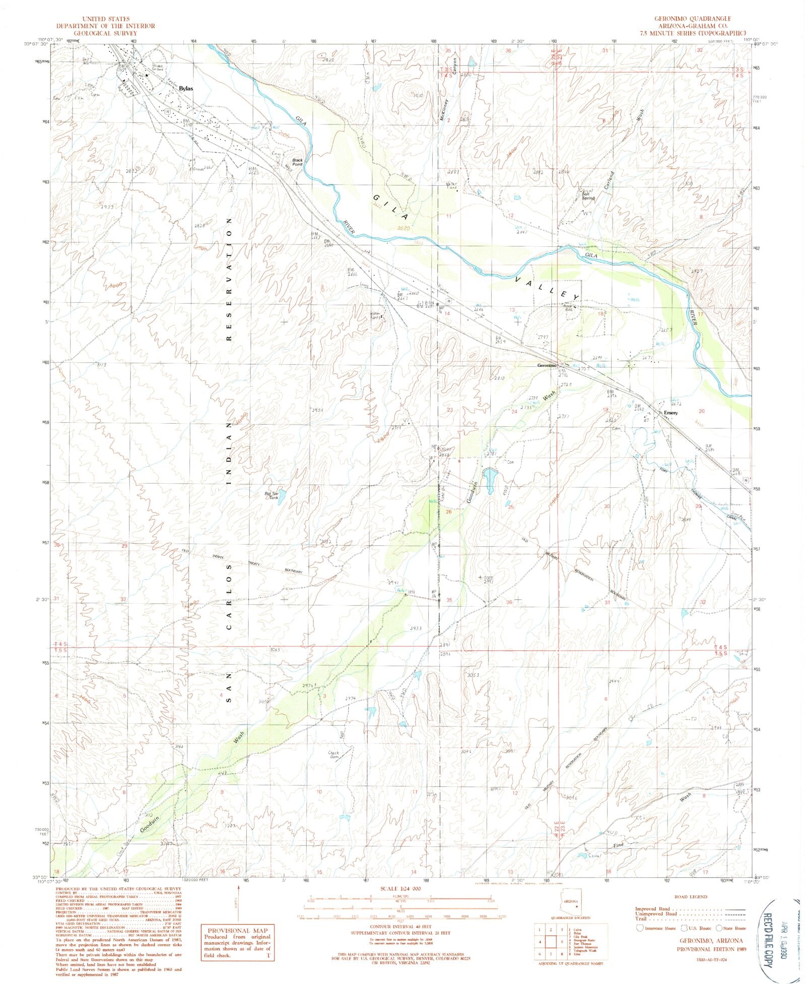 Classic USGS Geronimo Arizona 7.5'x7.5' Topo Map – MyTopo Map Store