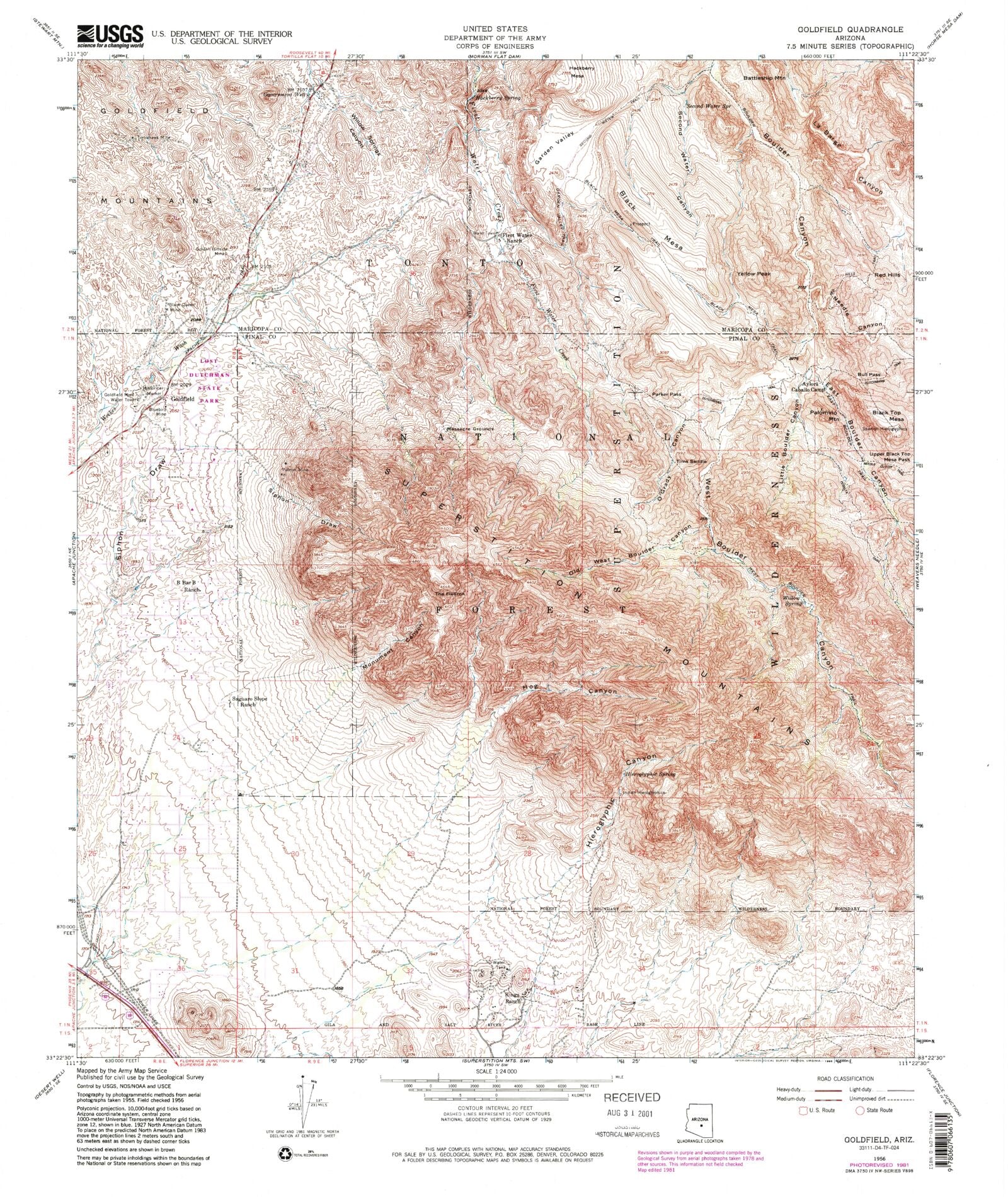 USGS Classic Goldfield Arizona 7.5'x7.5' Topo Map – MyTopo Map Store