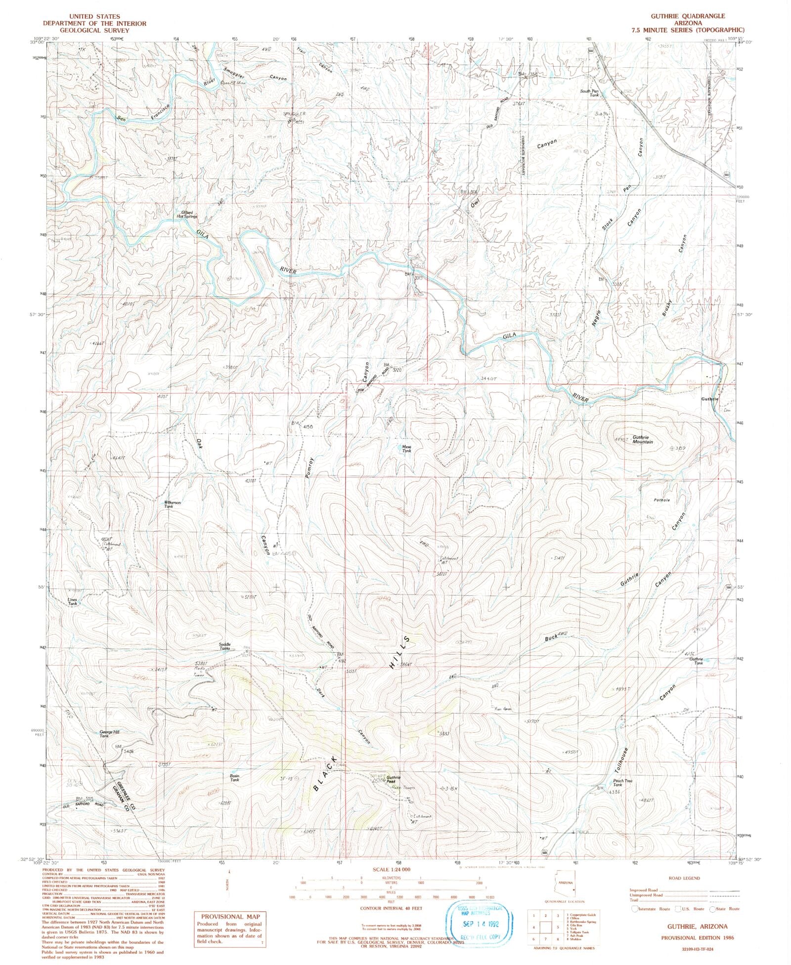 Classic USGS Guthrie Arizona 7.5'x7.5' Topo Map – MyTopo Map Store
