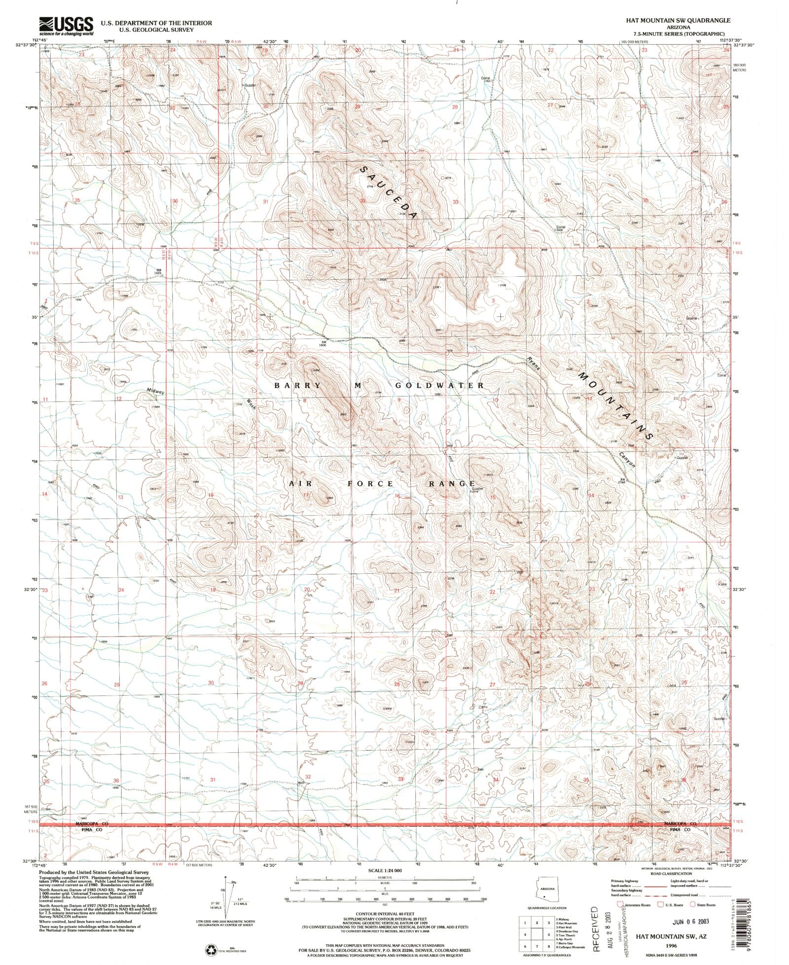 Classic USGS Hat Mountain SW Arizona 7.5'x7.5' Topo Map – MyTopo Map Store