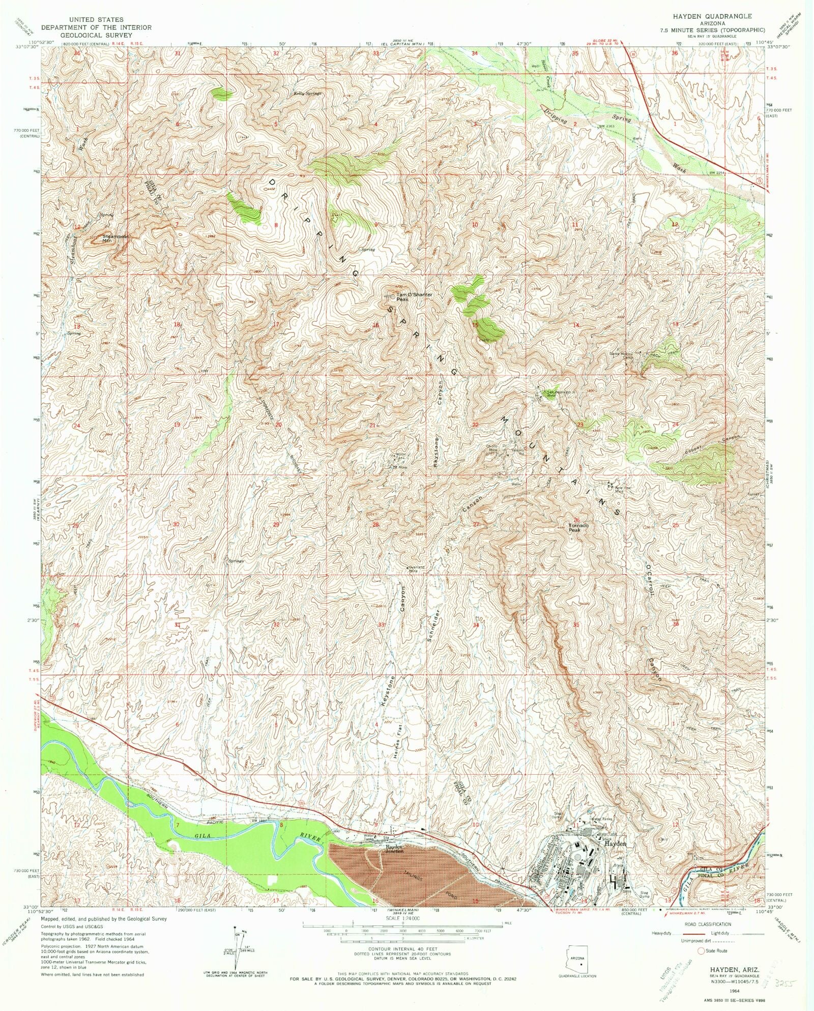 Classic USGS Hayden Arizona 7.5'x7.5' Topo Map – MyTopo Map Store
