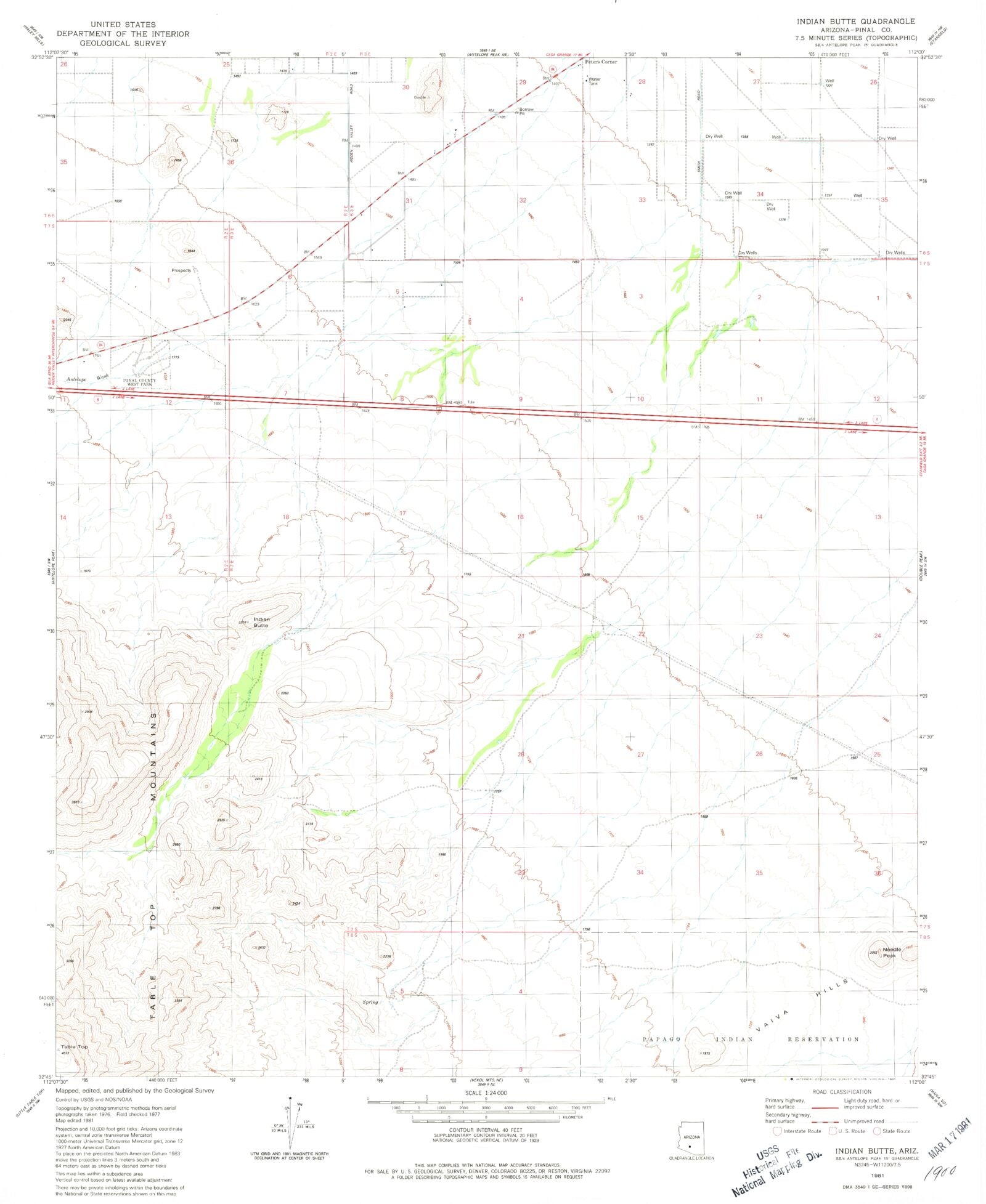 Classic USGS Indian Butte Arizona 7.5'x7.5' Topo Map – MyTopo Map Store