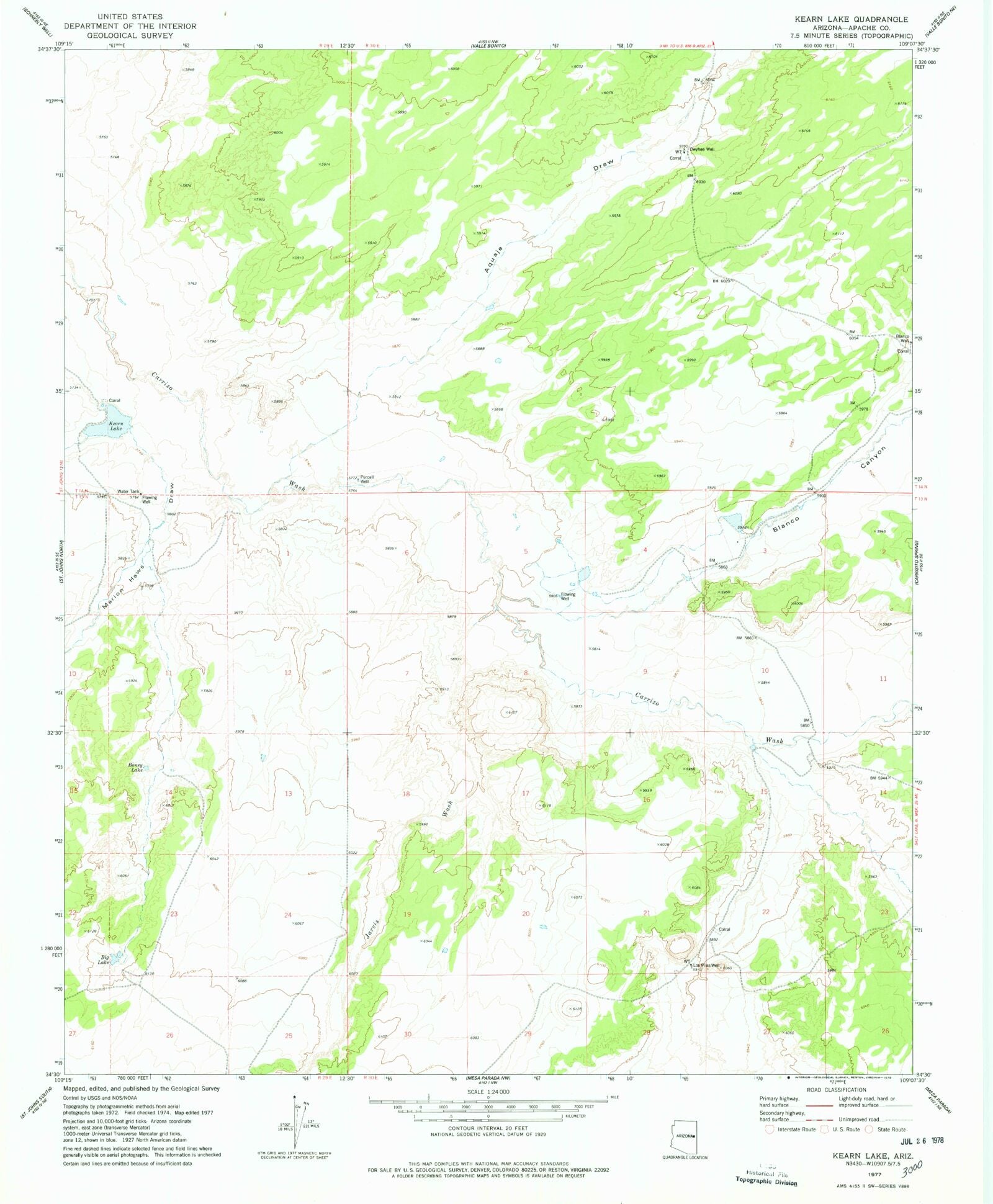 Classic USGS Kearn Lake Arizona 7.5'x7.5' Topo Map – MyTopo Map Store