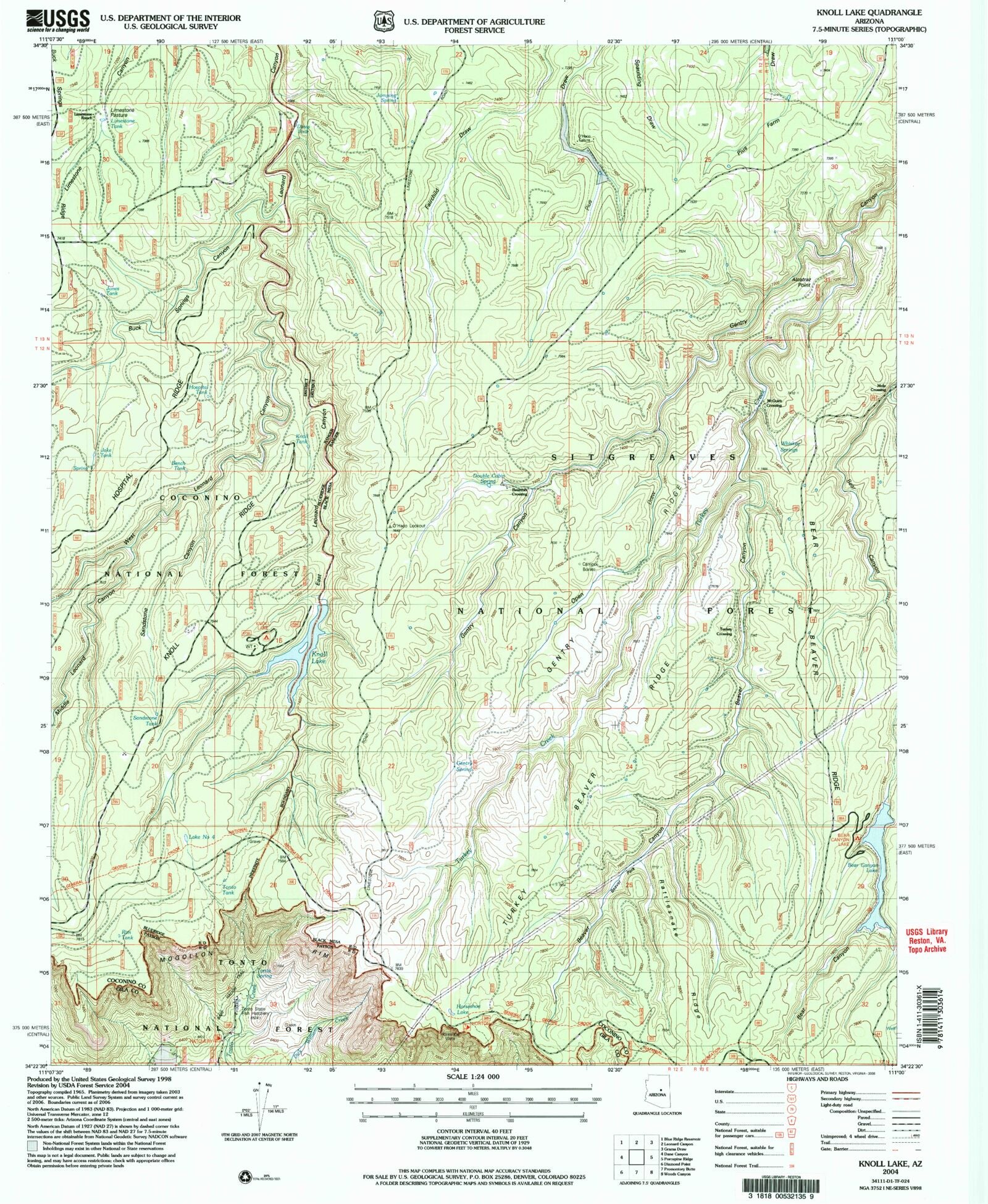 Classic USGS Knoll Lake Arizona 7.5'x7.5' Topo Map – MyTopo Map Store
