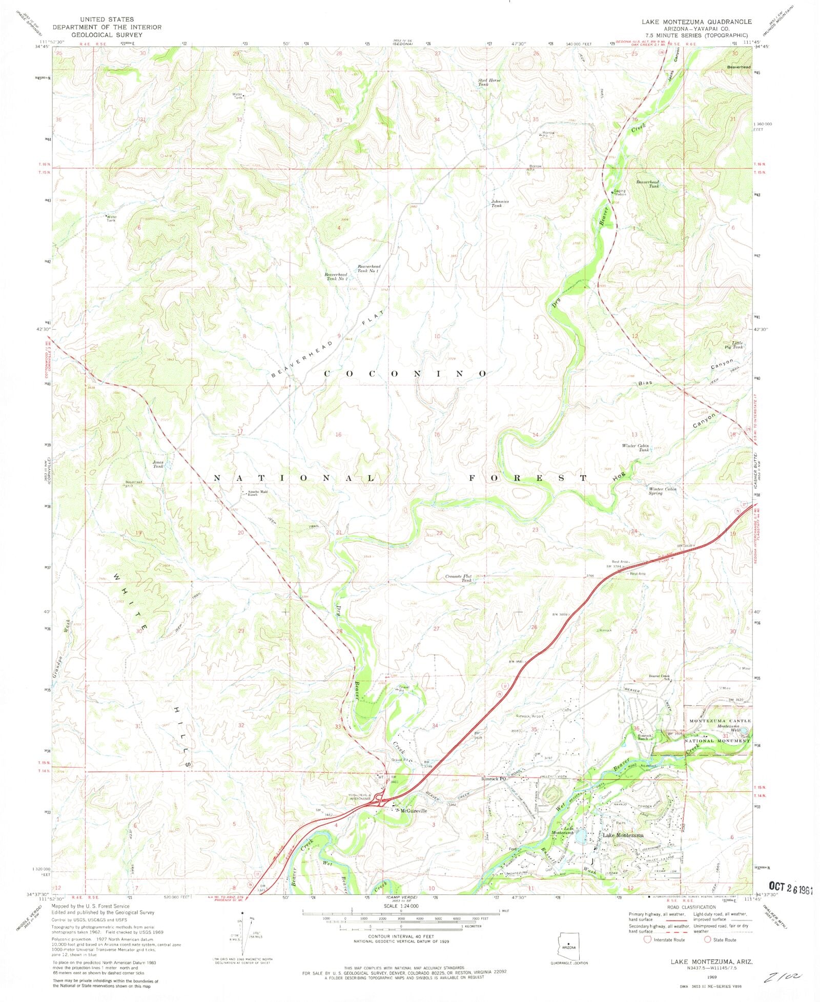 Classic USGS Lake Montezuma Arizona 7.5'x7.5' Topo Map – MyTopo Map Store