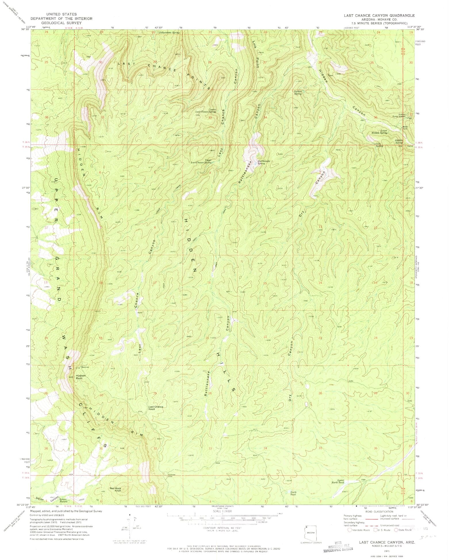 Classic USGS Last Chance Canyon Arizona 7.5'x7.5' Topo Map – MyTopo Map ...