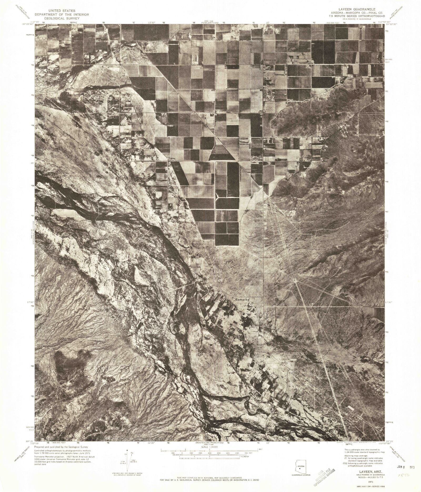 Classic USGS Laveen Arizona 7.5'x7.5' Topo Map – MyTopo Map Store