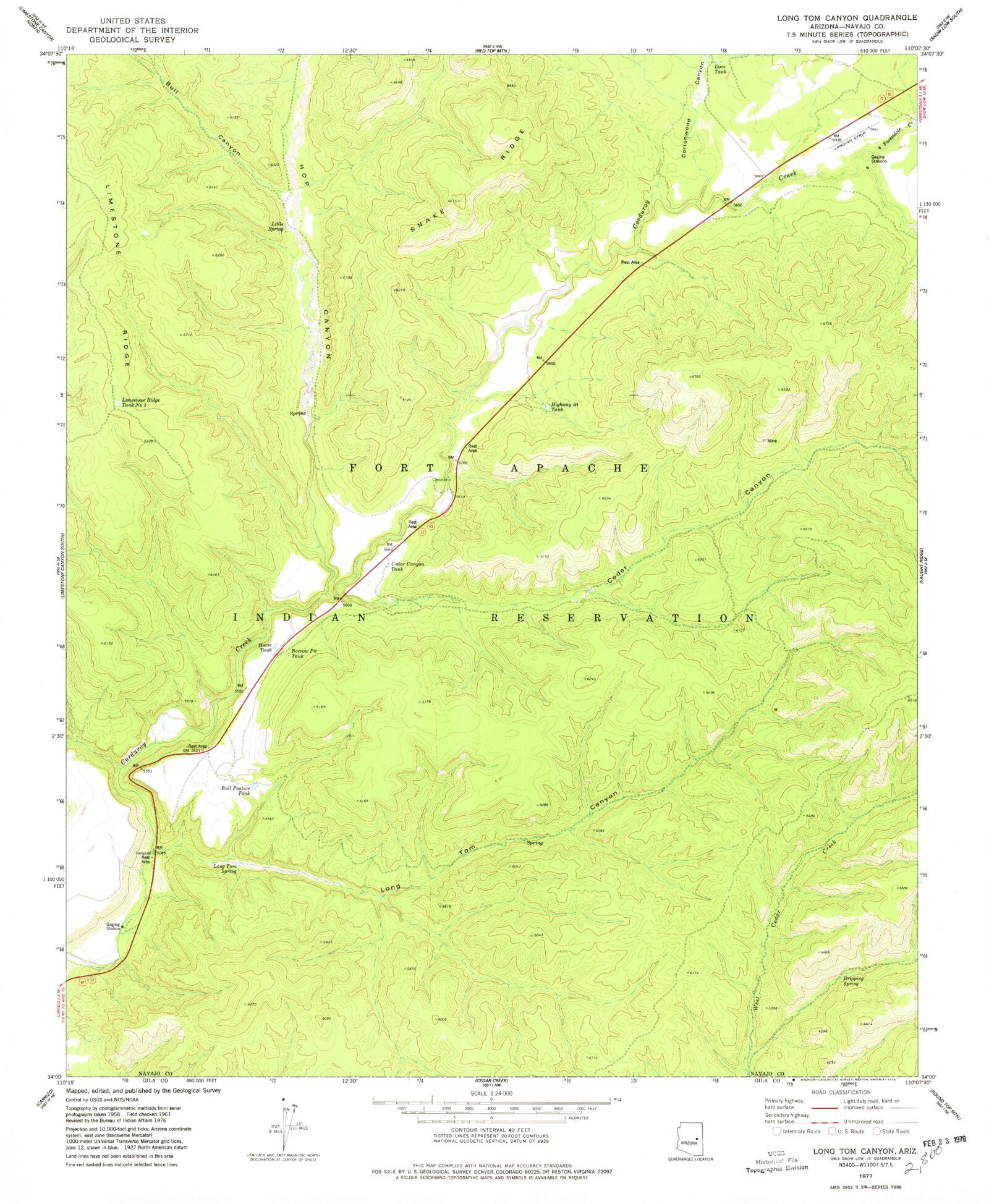 Classic USGS Long Tom Canyon Arizona 7.5'x7.5' Topo Map – MyTopo Map Store