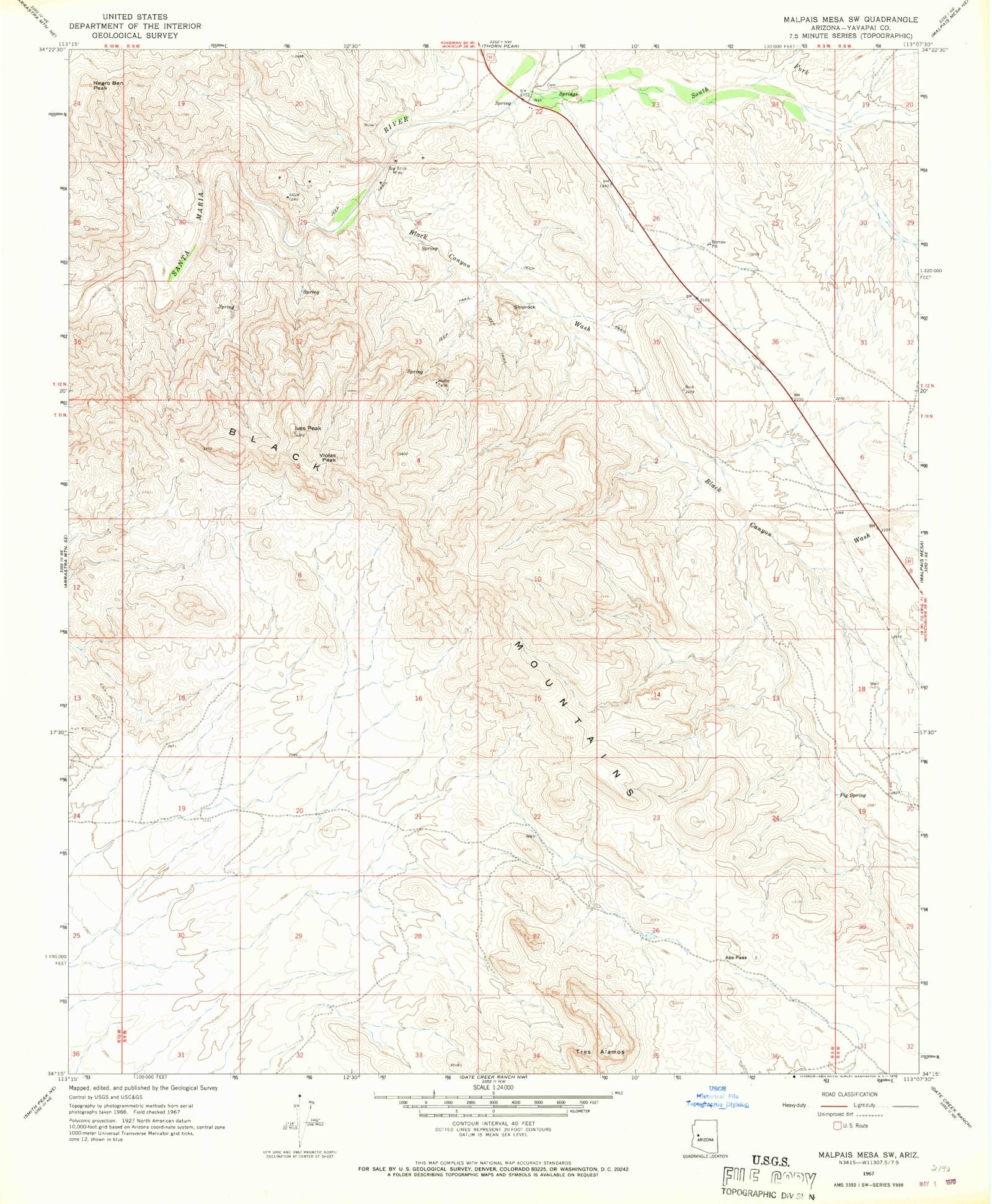 Classic USGS Ives Peak Arizona 7.5'x7.5' Topo Map – MyTopo Map Store