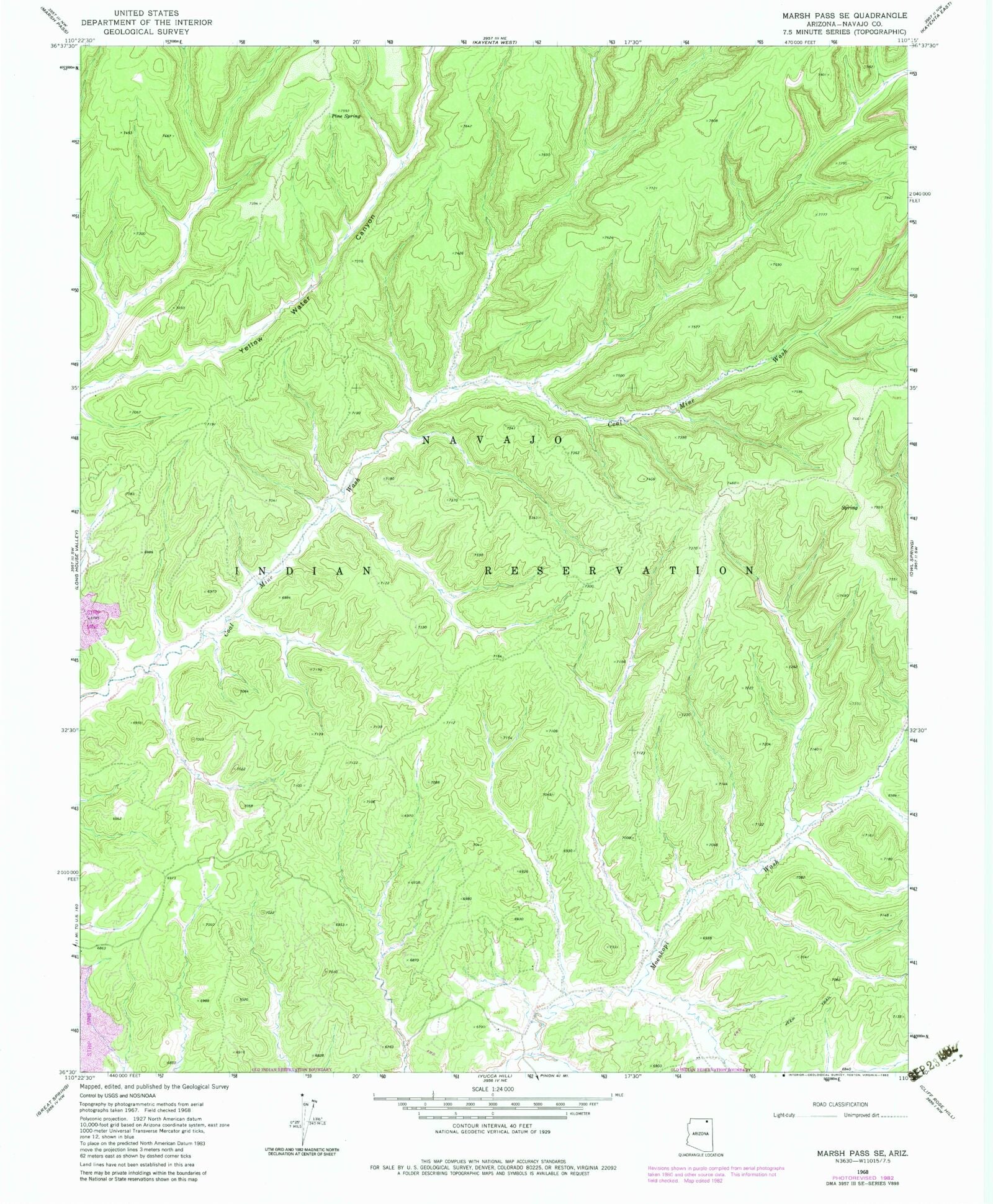 Classic USGS Marsh Pass SE Arizona 7.5'x7.5' Topo Map – MyTopo Map Store