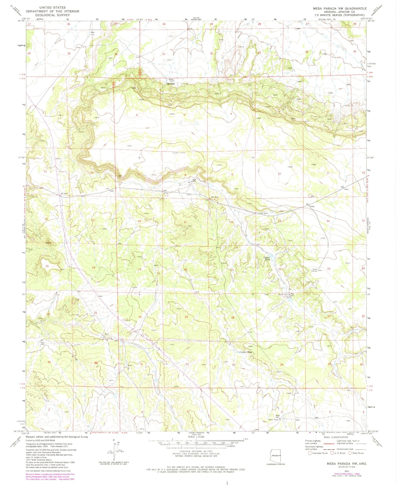Classic USGS Mesa Parada NW Arizona 7.5'x7.5' Topo Map – MyTopo Map Store