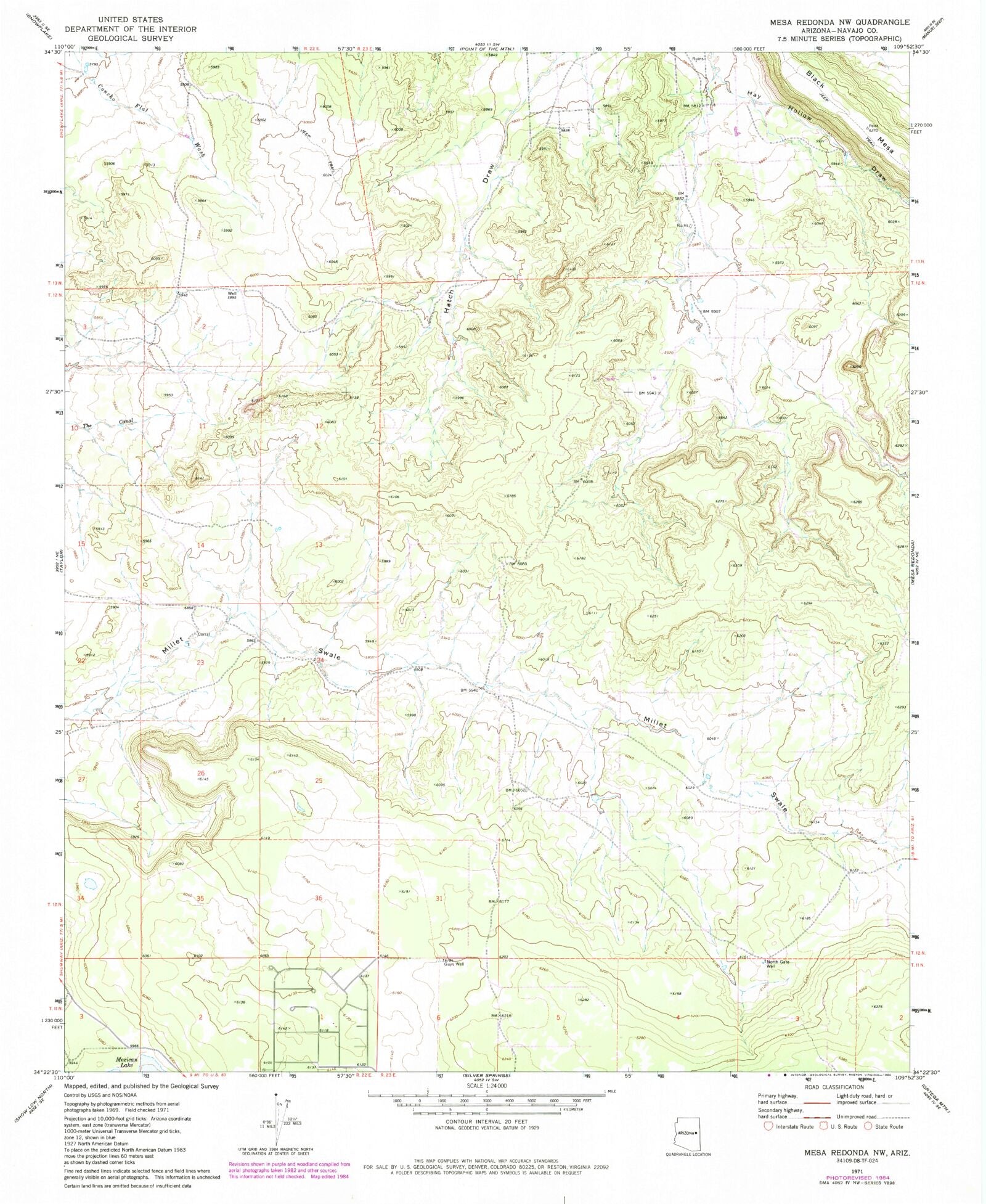 Classic USGS Mesa Redonda NW Arizona 7.5'x7.5' Topo Map – MyTopo Map Store