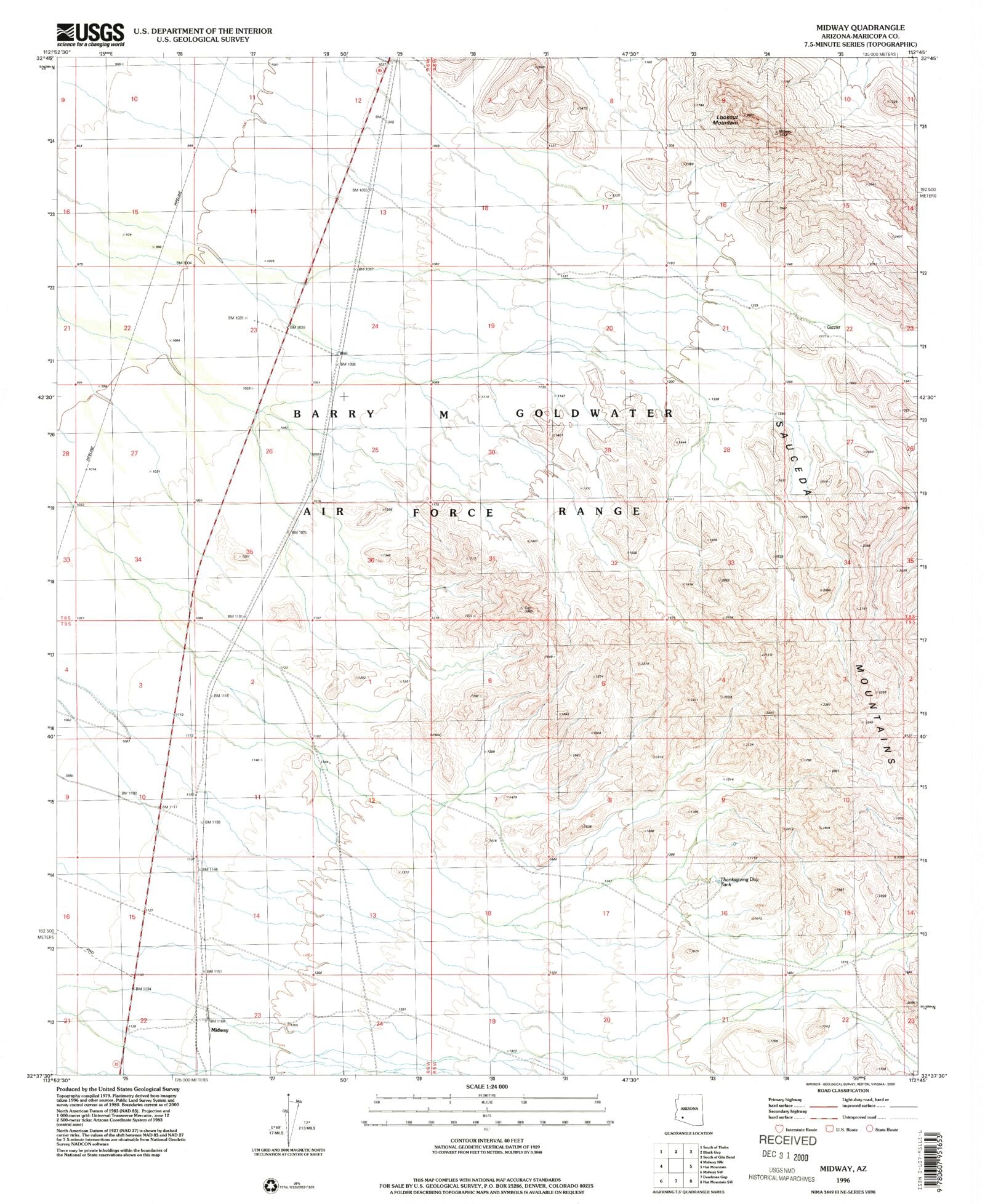 Classic USGS Midway Arizona 7.5'x7.5' Topo Map – MyTopo Map Store