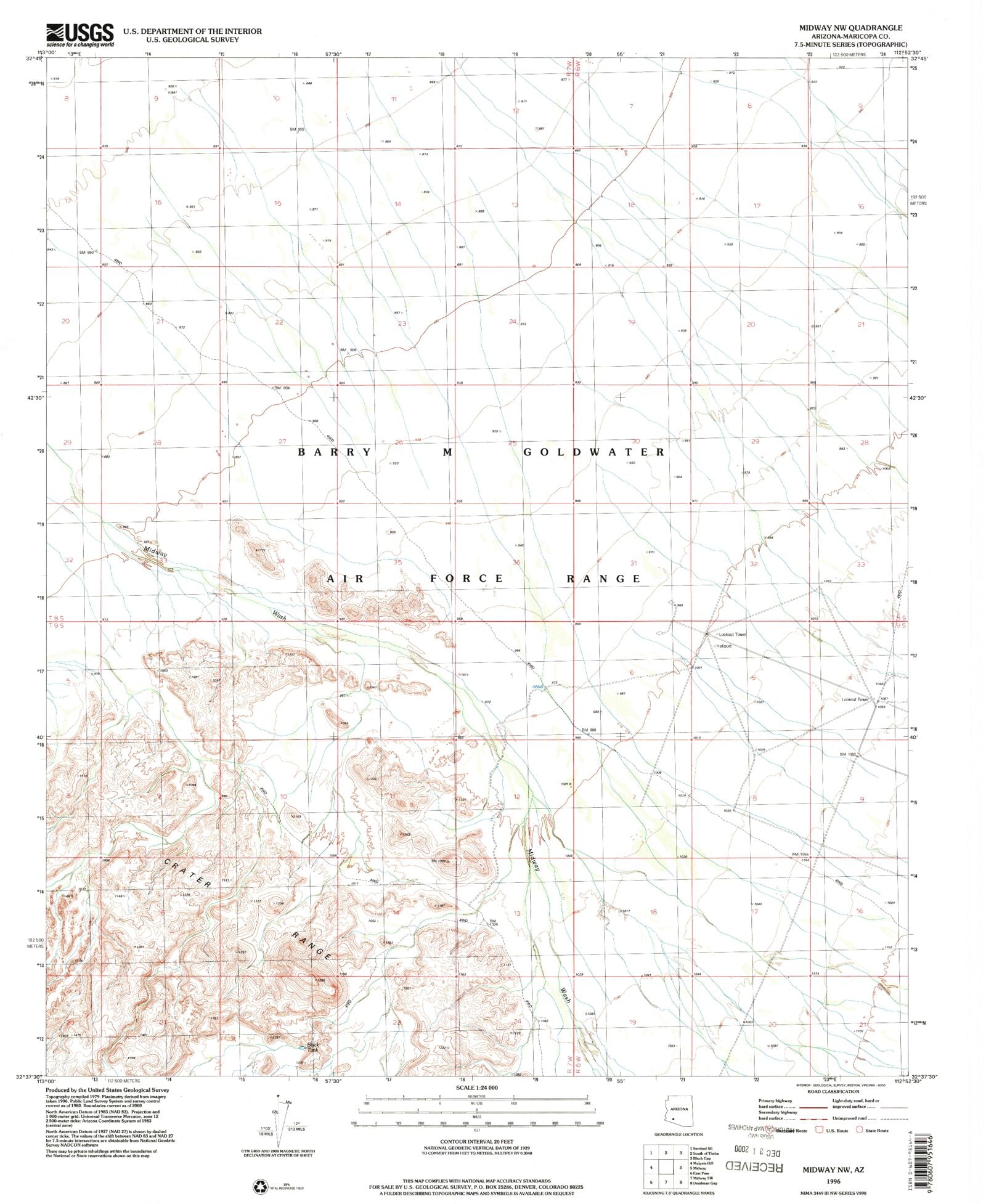 Classic USGS Midway NW Arizona 7.5'x7.5' Topo Map – MyTopo Map Store