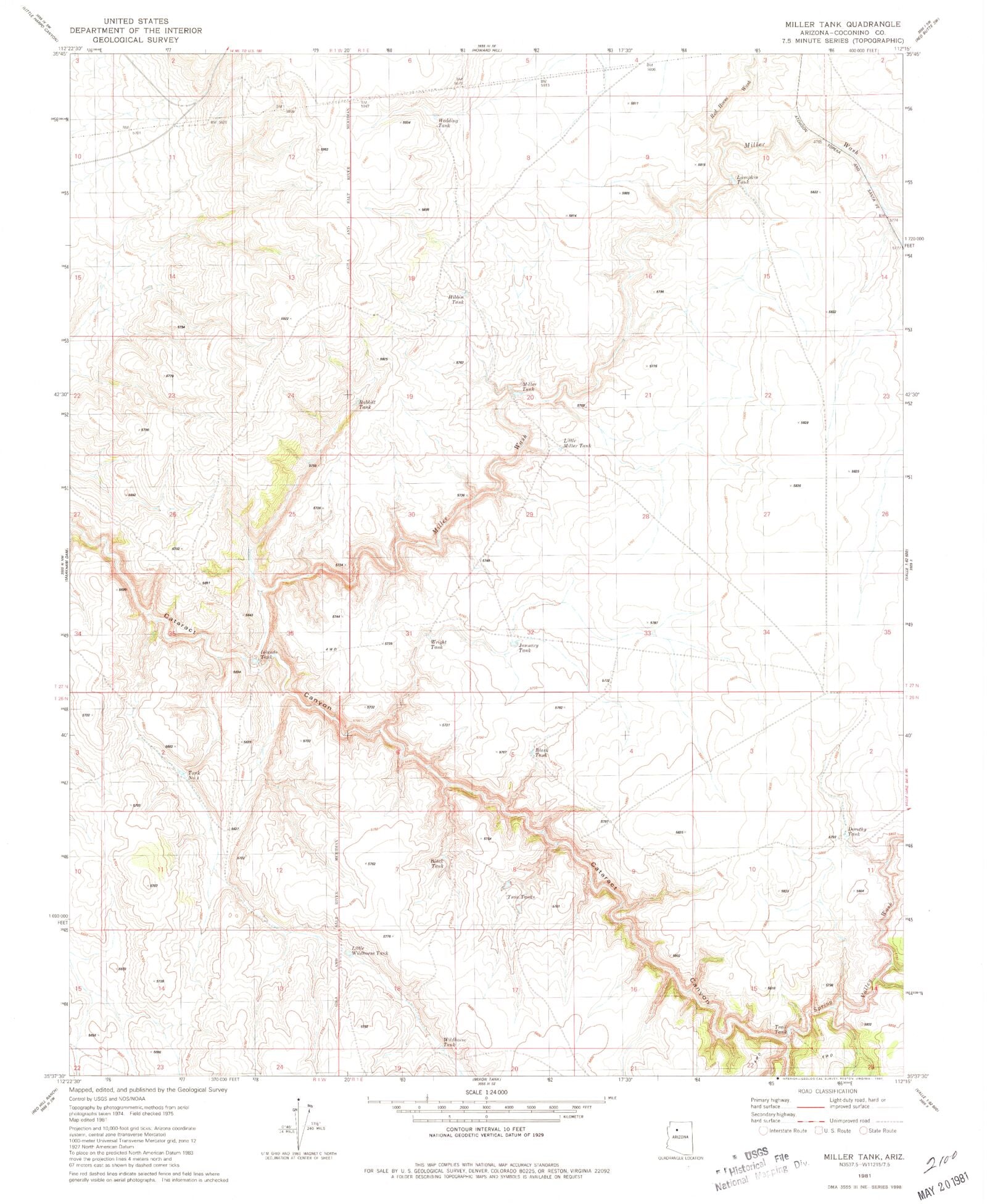 Classic USGS Miller Tank Arizona 7.5'x7.5' Topo Map – MyTopo Map Store