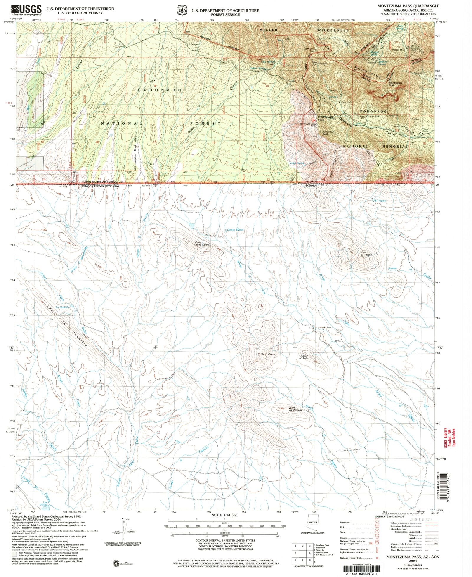 Classic USGS Montezuma Pass Arizona 7.5'x7.5' Topo Map – MyTopo Map Store