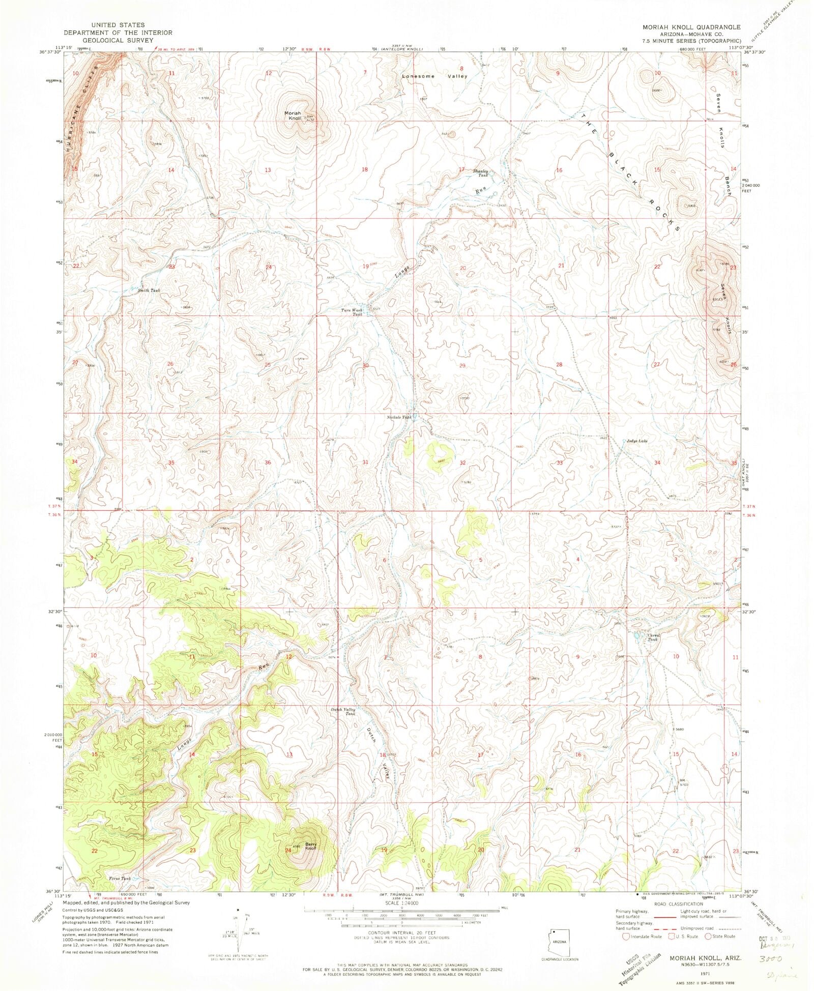Classic USGS Moriah Knoll Arizona 7.5'x7.5' Topo Map – MyTopo Map Store