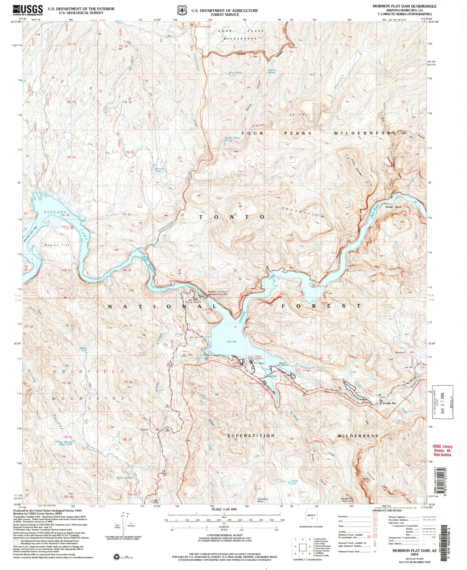 Classic USGS Mormon Flat Dam Arizona 7.5'x7.5' Topo Map – MyTopo Map Store