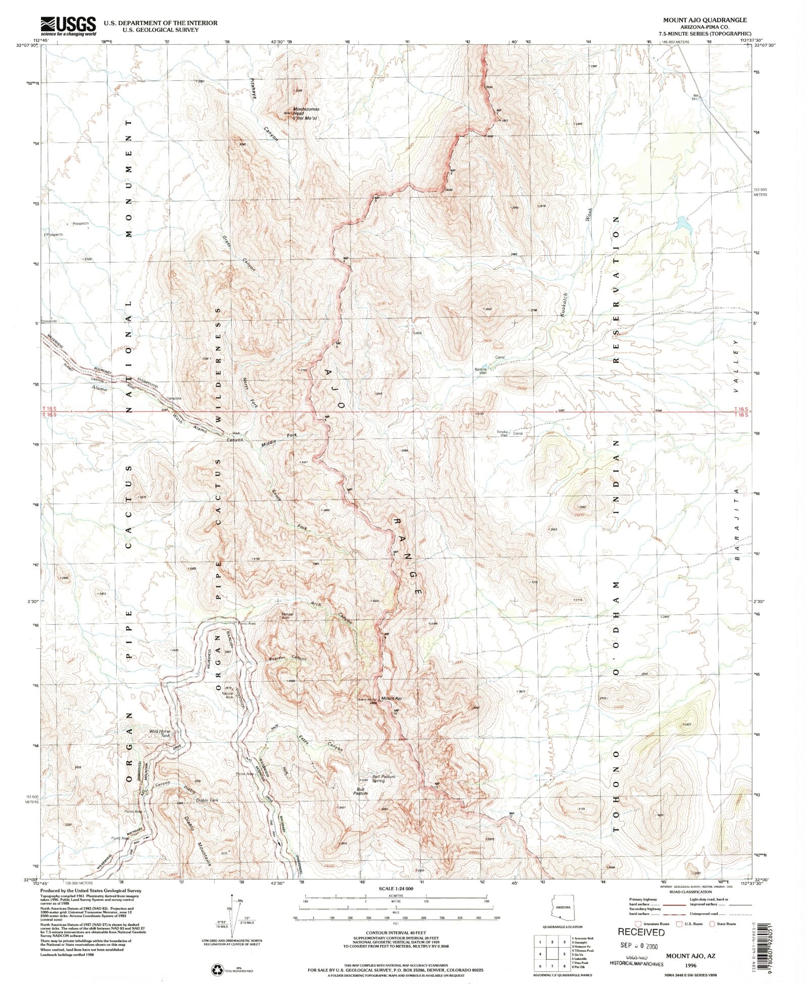 Classic USGS Mount Ajo Arizona 7.5'x7.5' Topo Map – MyTopo Map Store