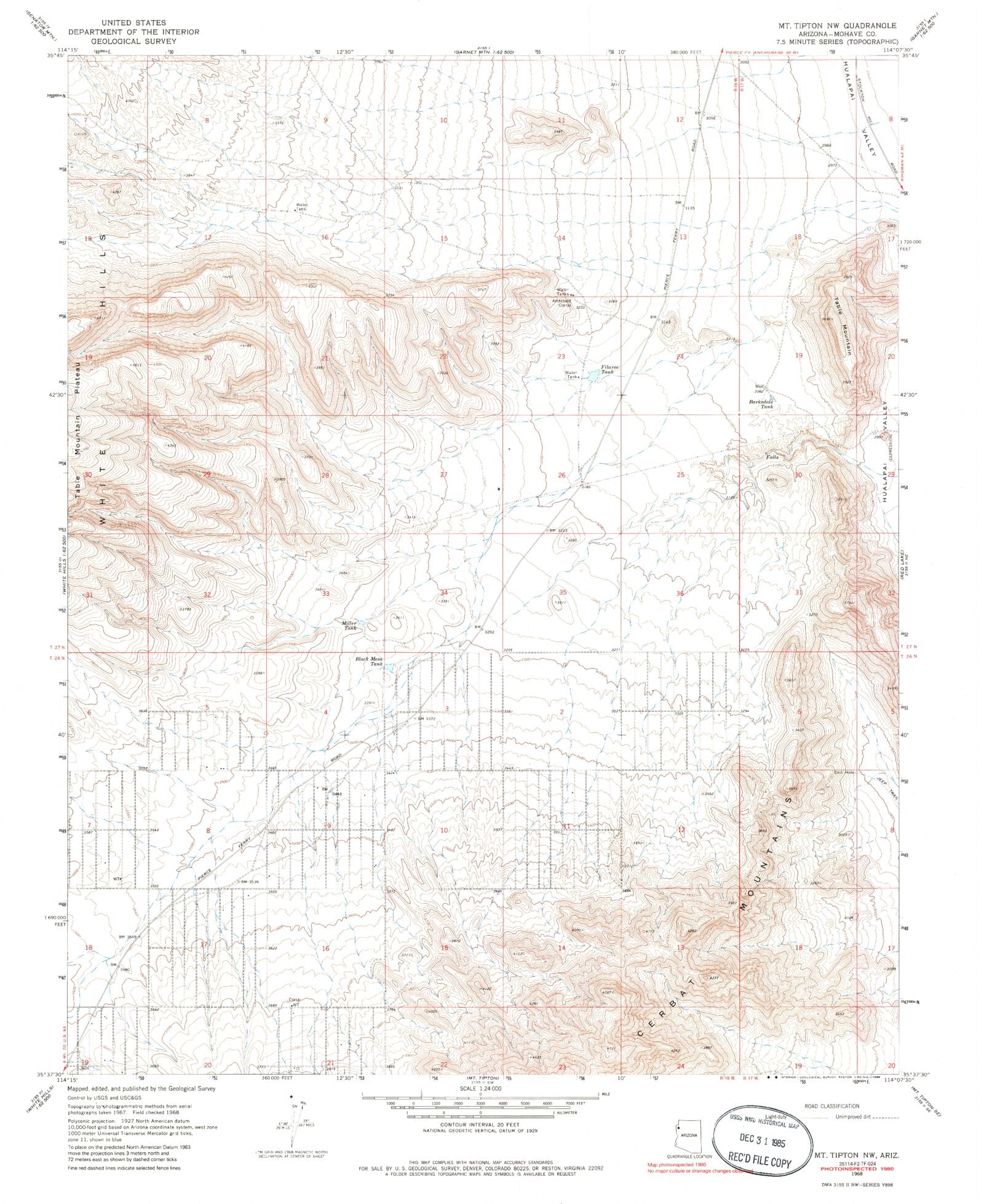 Classic USGS Mount Tipton NW Arizona 7.5'x7.5' Topo Map – MyTopo Map Store