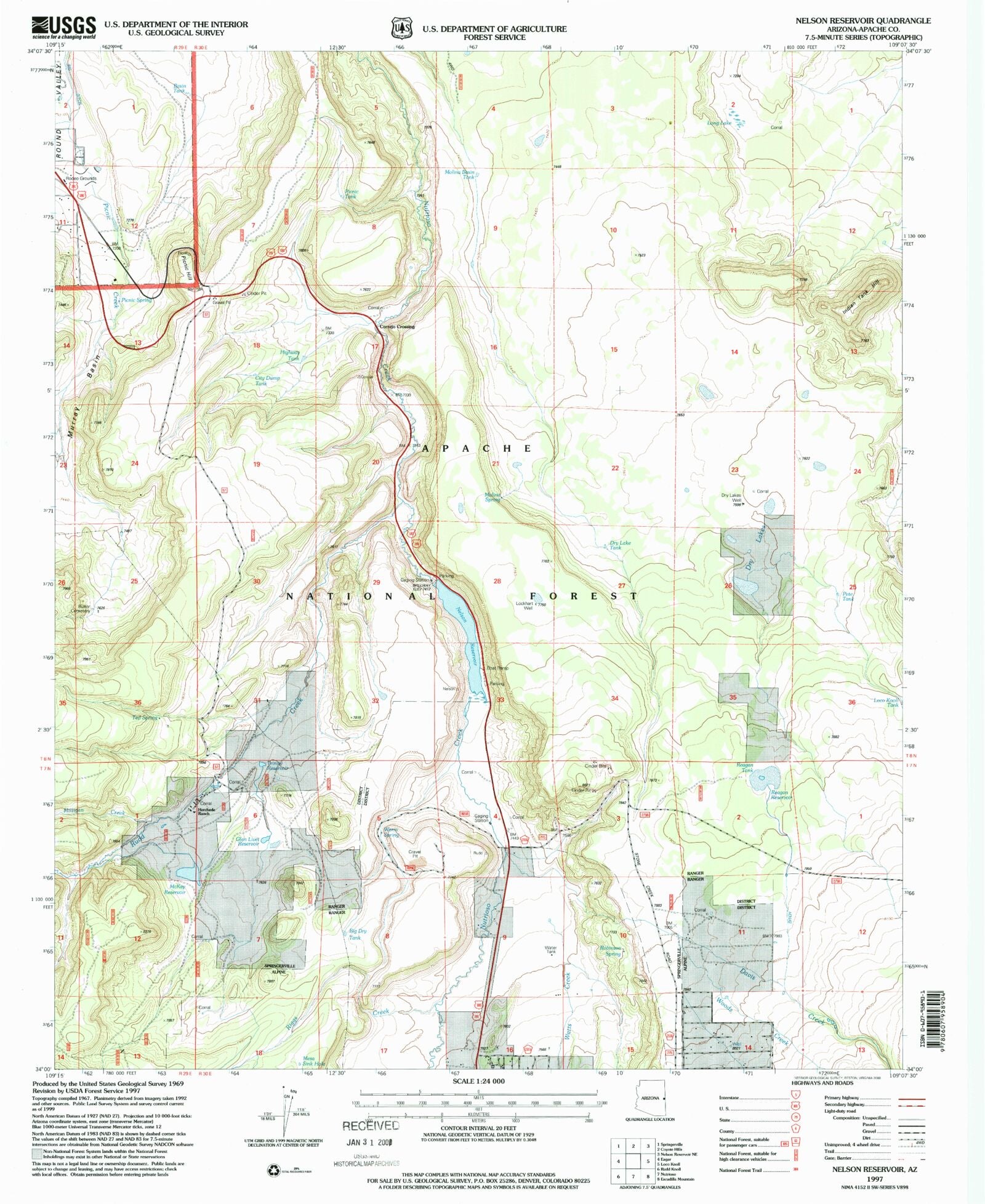 Classic USGS Nelson Reservoir Arizona 7.5'x7.5' Topo Map – MyTopo Map Store