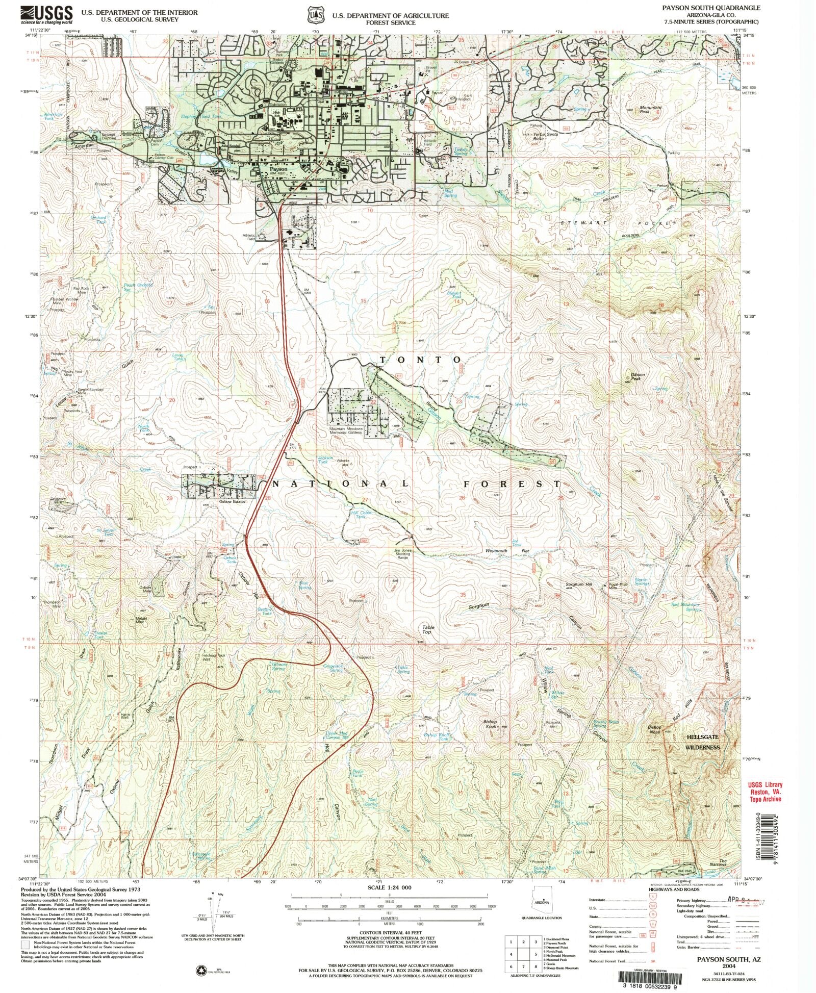 Classic USGS Payson South Arizona 7.5'x7.5' Topo Map – MyTopo Map Store
