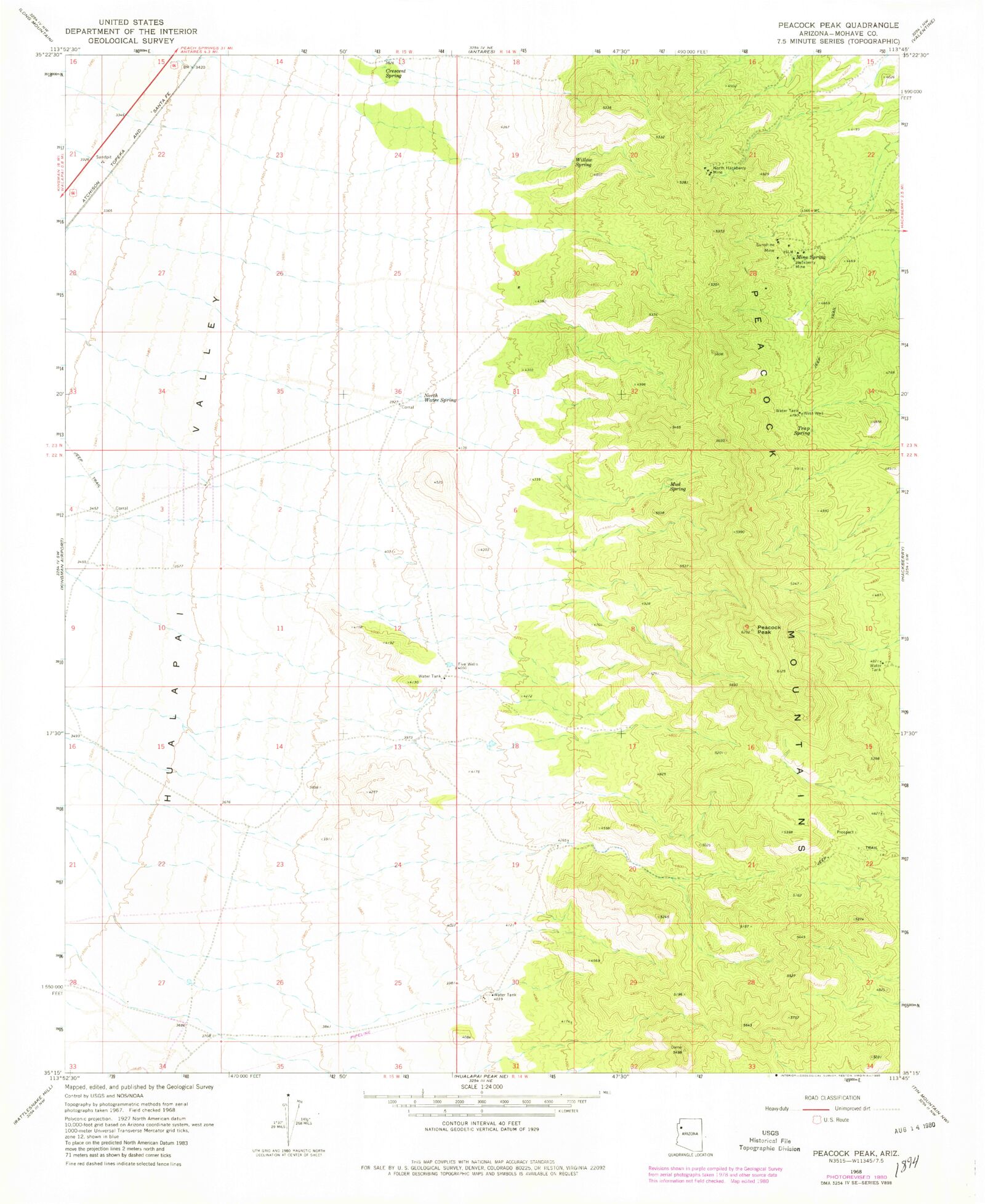 Classic USGS Peacock Peak Arizona 7.5'x7.5' Topo Map – MyTopo Map Store