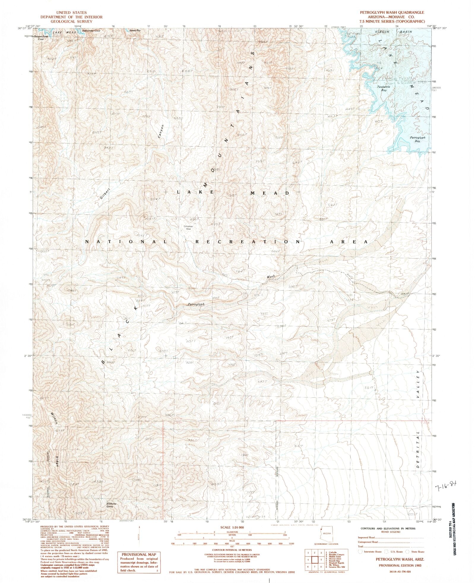Classic USGS Petroglyph Wash Arizona 7.5'x7.5' Topo Map – MyTopo Map Store