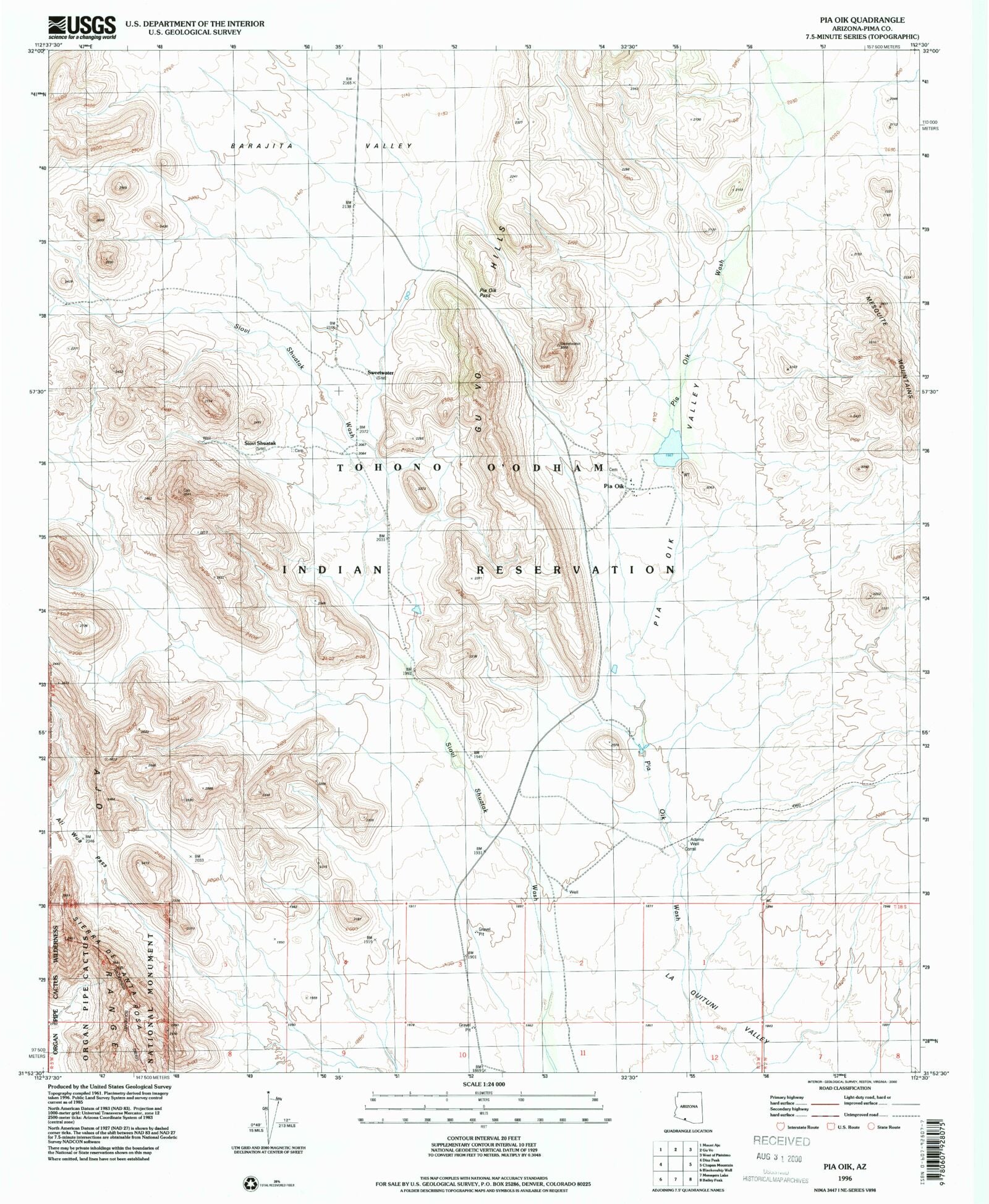 Classic USGS Pia Oik Arizona 7.5'x7.5' Topo Map – MyTopo Map Store