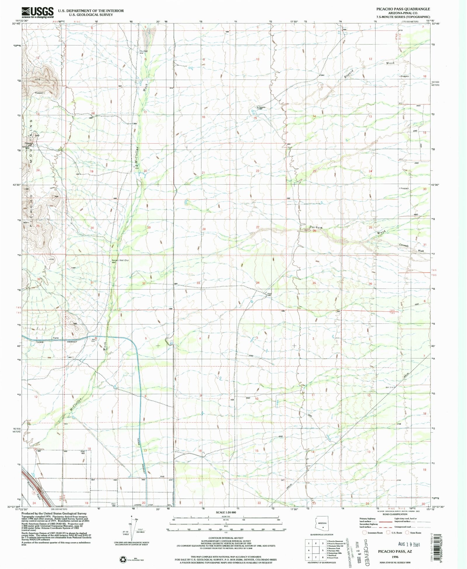 Classic USGS Picacho Pass Arizona 7.5'x7.5' Topo Map – MyTopo Map Store