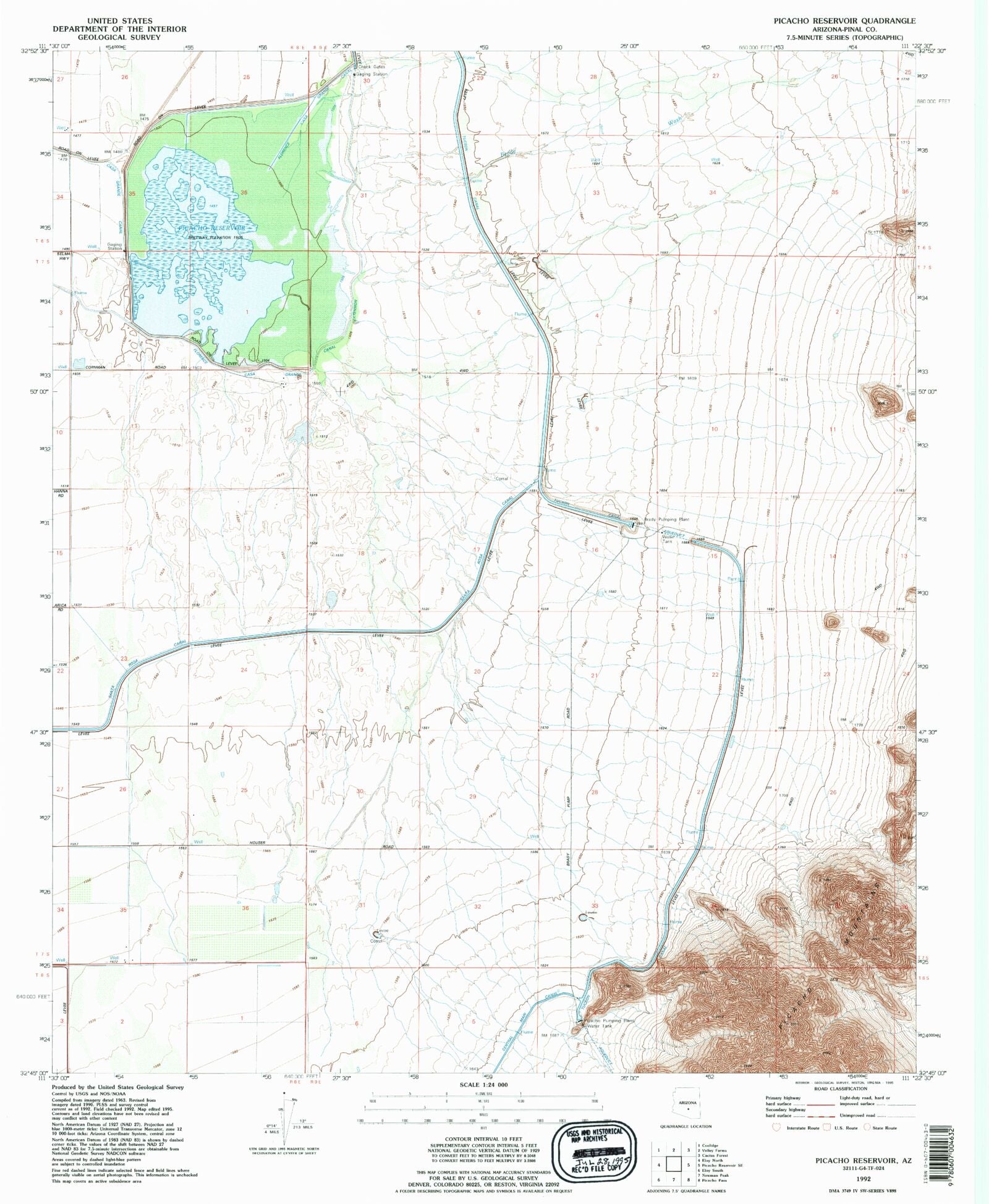 Classic USGS Picacho Reservoir Arizona 7.5'x7.5' Topo Map – MyTopo Map ...