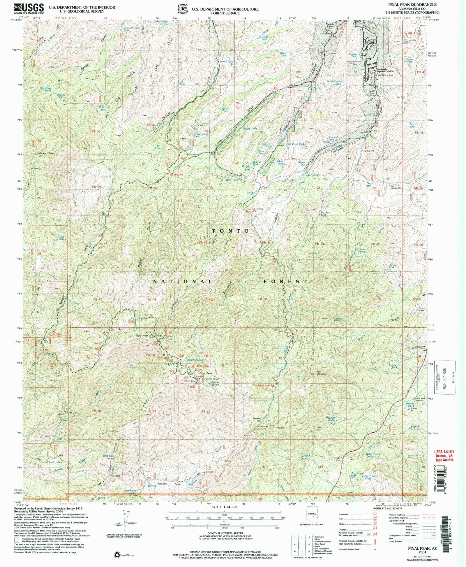 Classic USGS Pinal Peak Arizona 7.5'x7.5' Topo Map – MyTopo Map Store