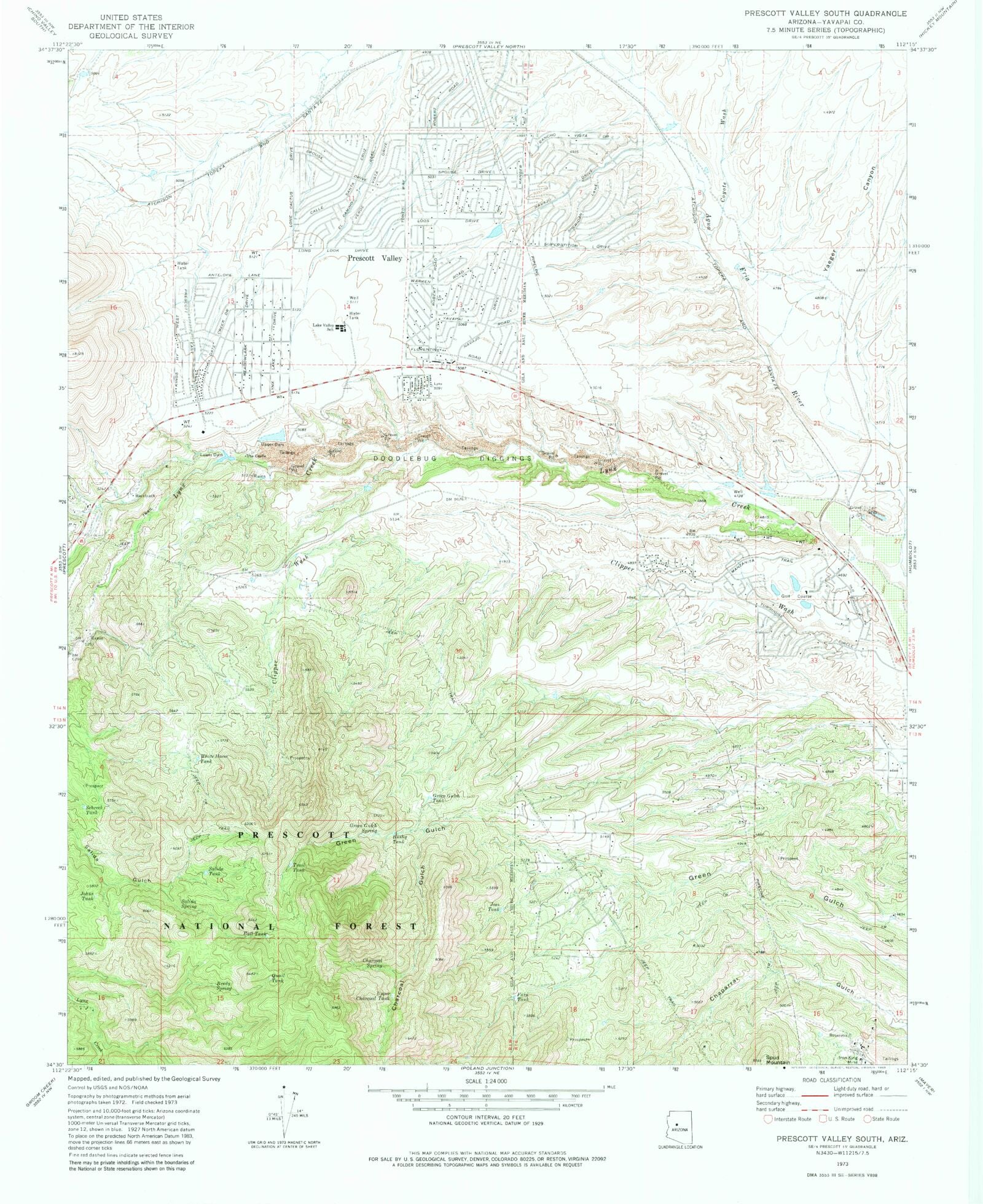 Classic USGS Prescott Valley South Arizona 7.5'x7.5' Topo Map – MyTopo ...