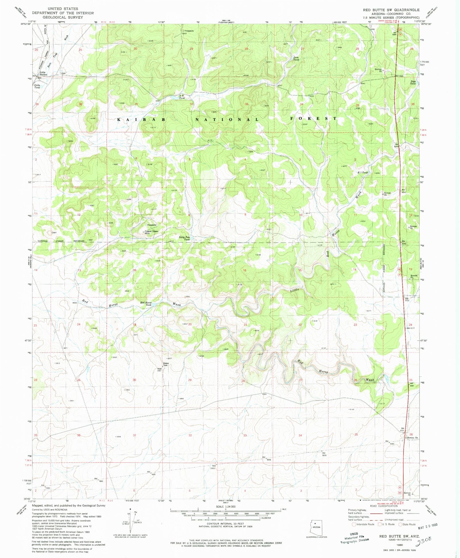 Classic USGS Red Butte SW Arizona 7.5'x7.5' Topo Map – MyTopo Map Store