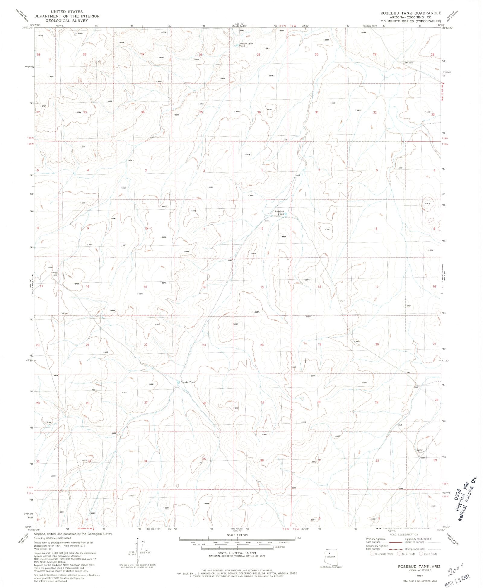 Classic USGS Rosebud Tank Arizona 7.5'x7.5' Topo Map – MyTopo Map Store