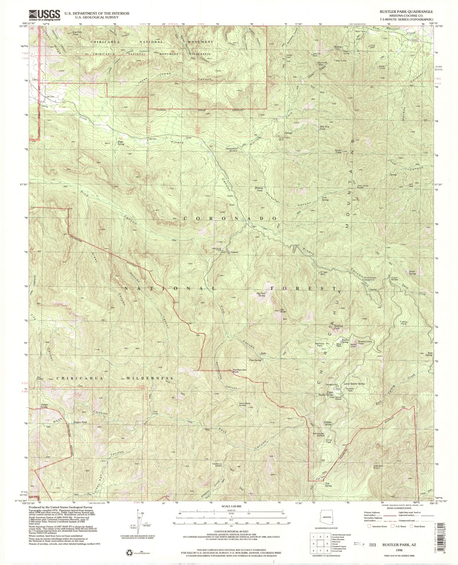 Classic USGS Rustler Park Arizona 7.5'x7.5' Topo Map – MyTopo Map Store