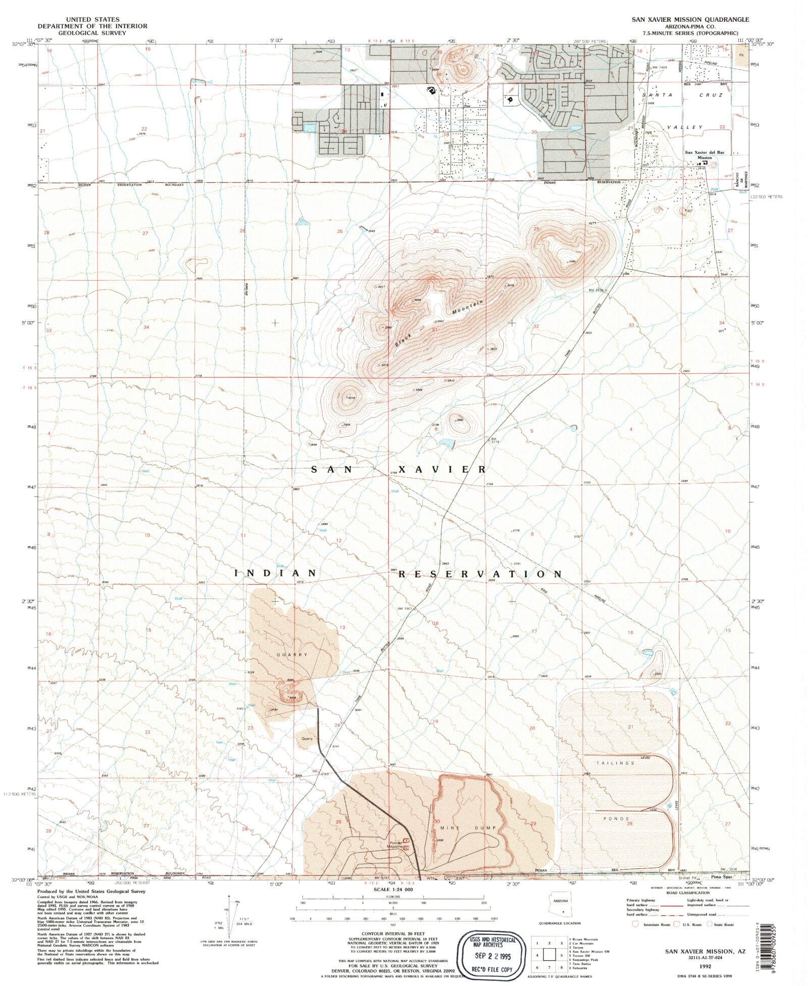 Classic USGS San Xavier Mission Arizona 7.5'x7.5' Topo Map – MyTopo Map ...