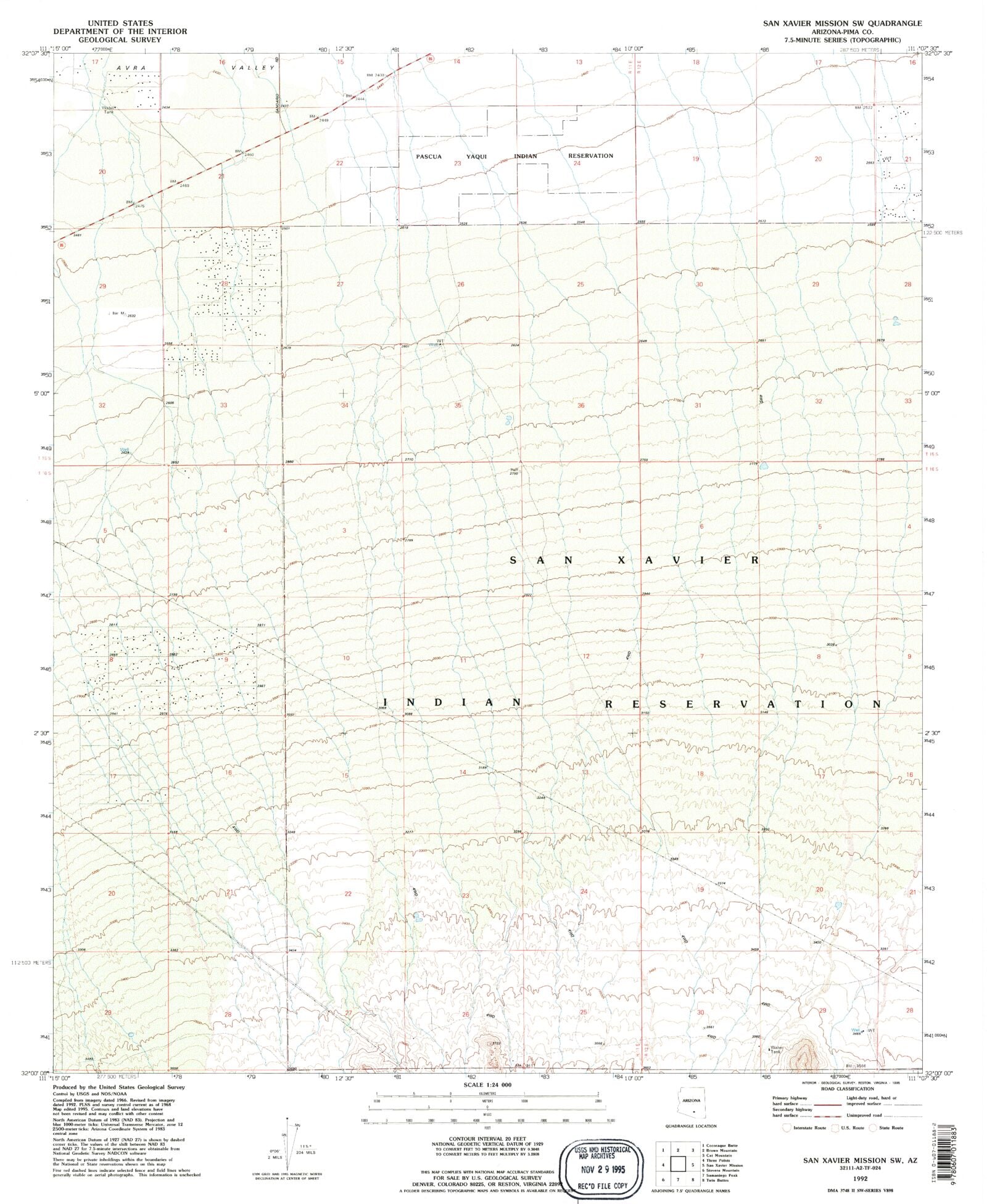 Classic USGS San Xavier Mission SW Arizona 7.5'x7.5' Topo Map – MyTopo ...