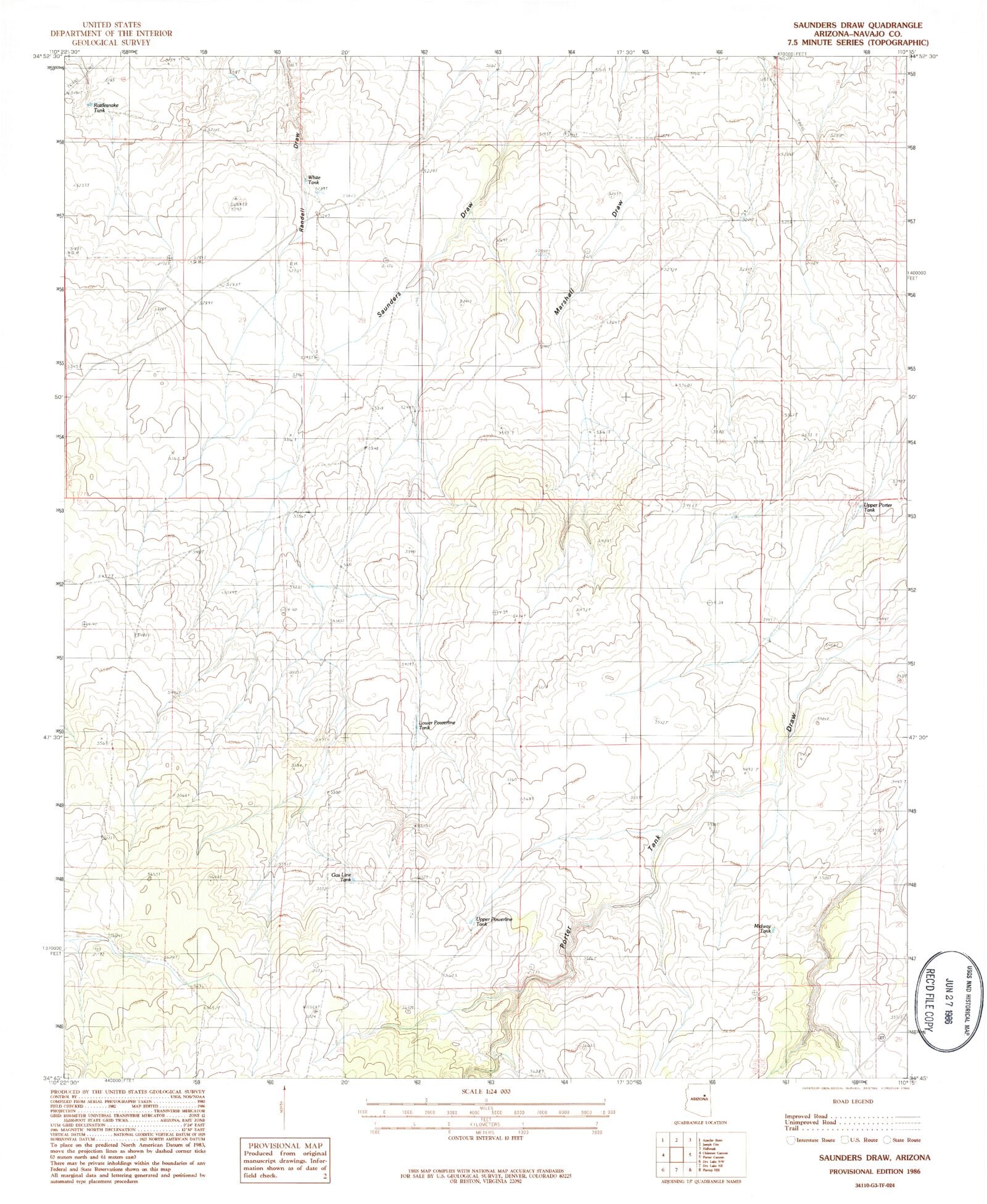 Classic USGS Saunders Draw Arizona 7.5'x7.5' Topo Map – MyTopo Map Store